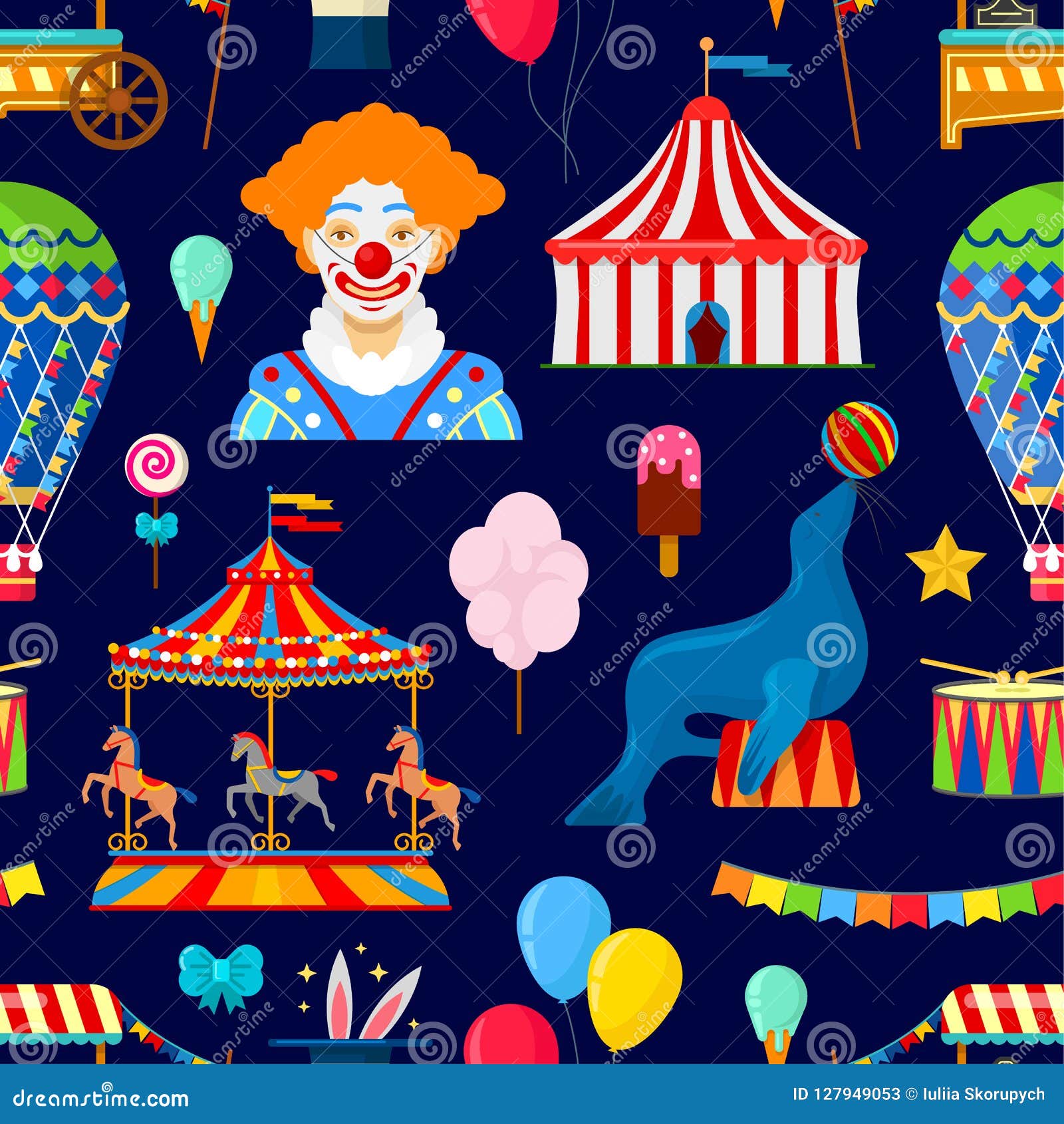 Pattern with Circus and Amusement Elements Stock Vector - Illustration ...