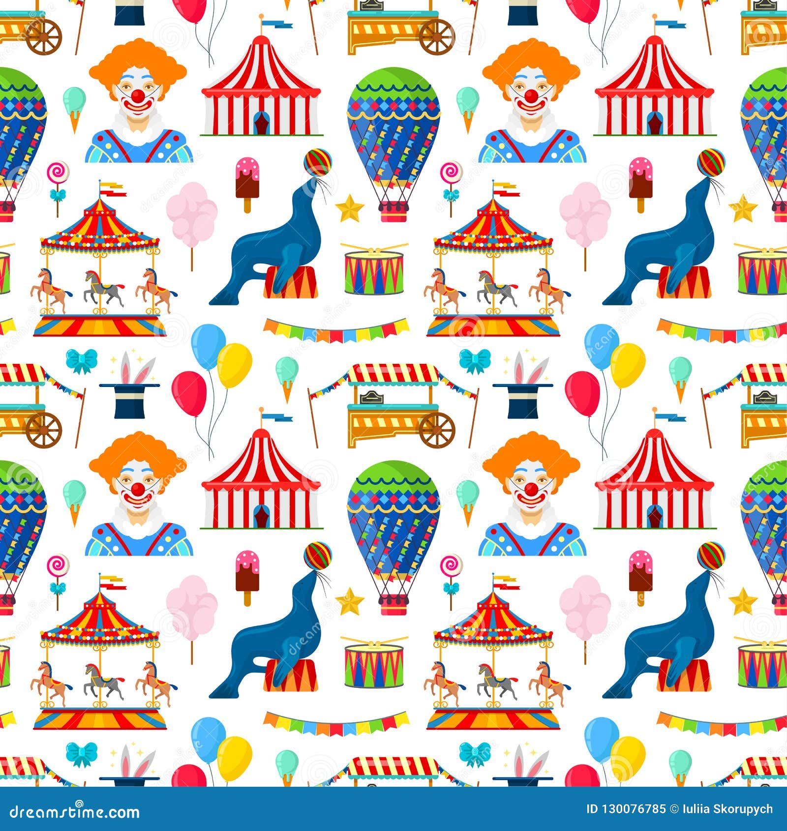 Pattern with Circus and Amusement Elements Stock Vector - Illustration ...