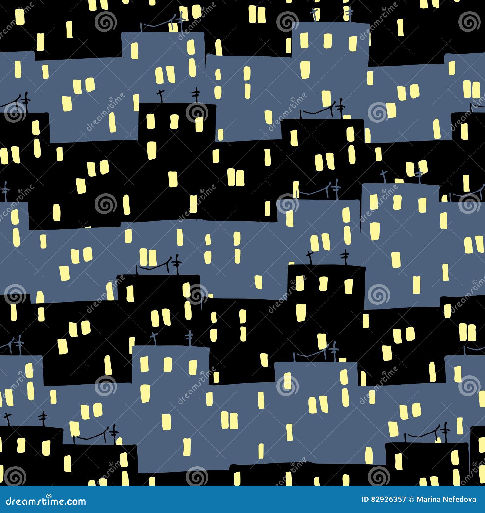 Pattern with a City at Night Stock Illustration - Illustration of ...