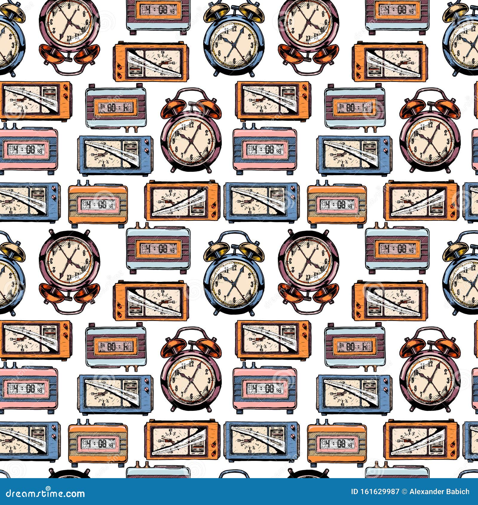 Pattern with clock stock vector. Illustration of sketch - 161629987