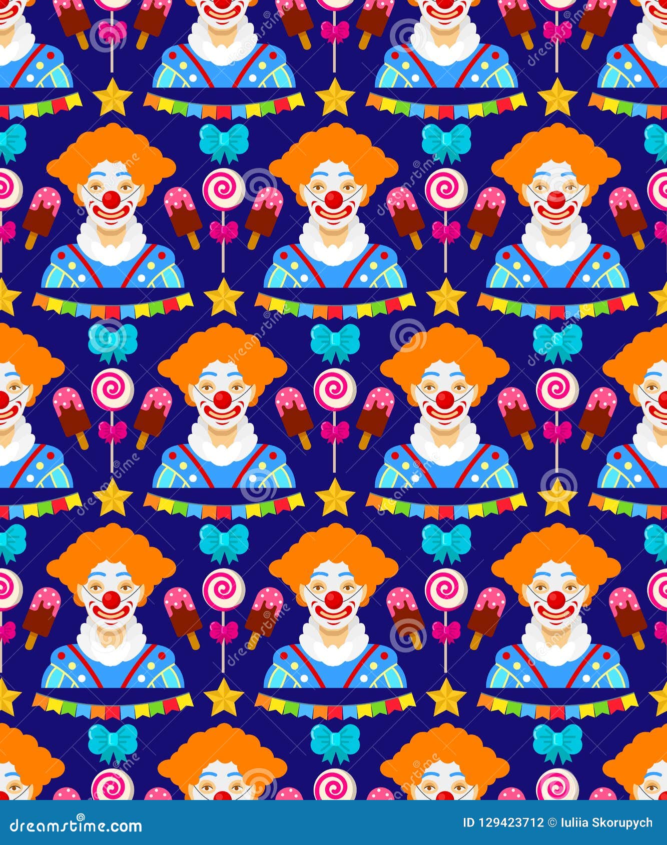 Pattern with clowns stock vector. Illustration of background - 129423712