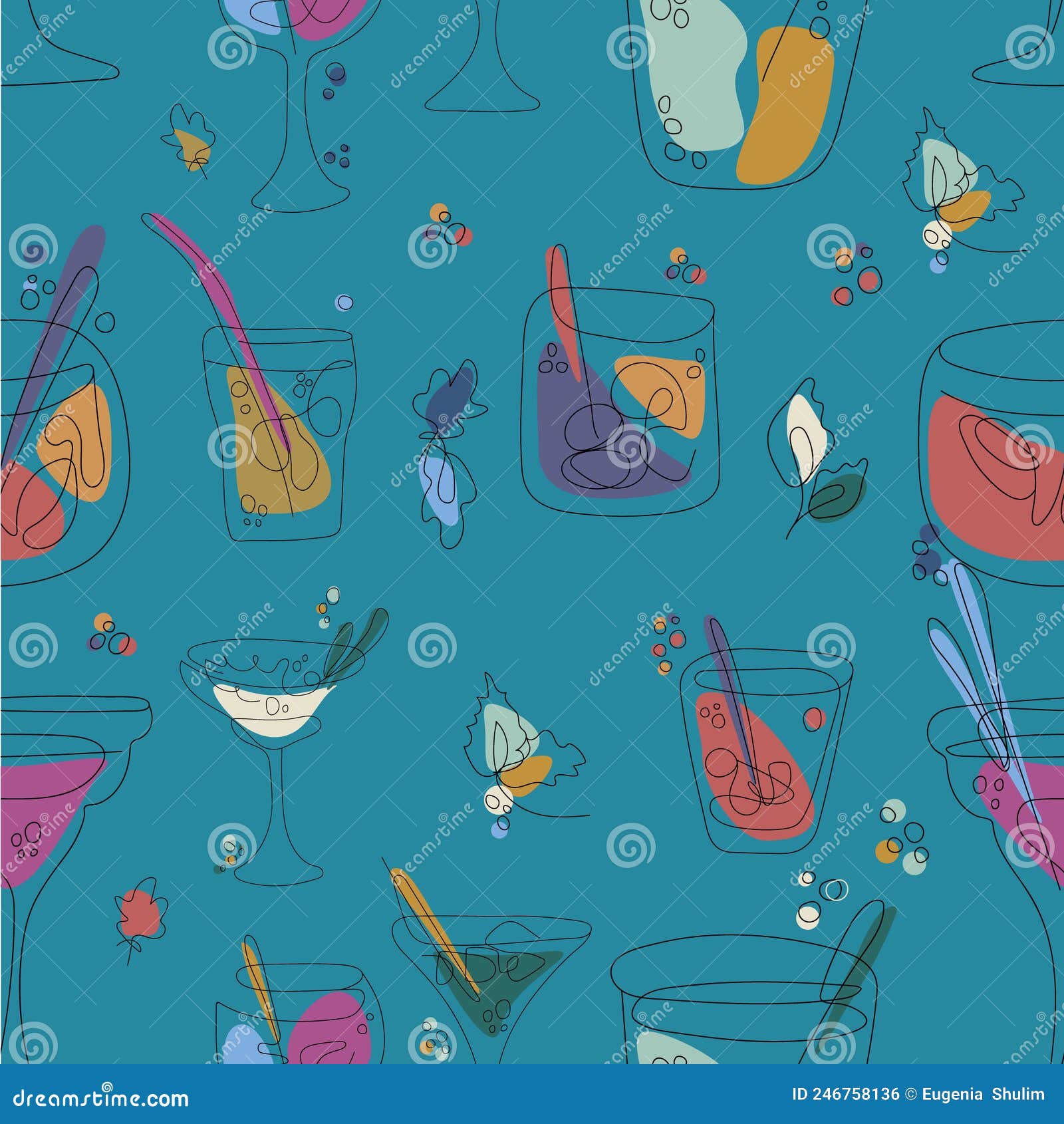 Pattern Collection of Alcohol Coctails and Other Drinks. Lineart Summer ...