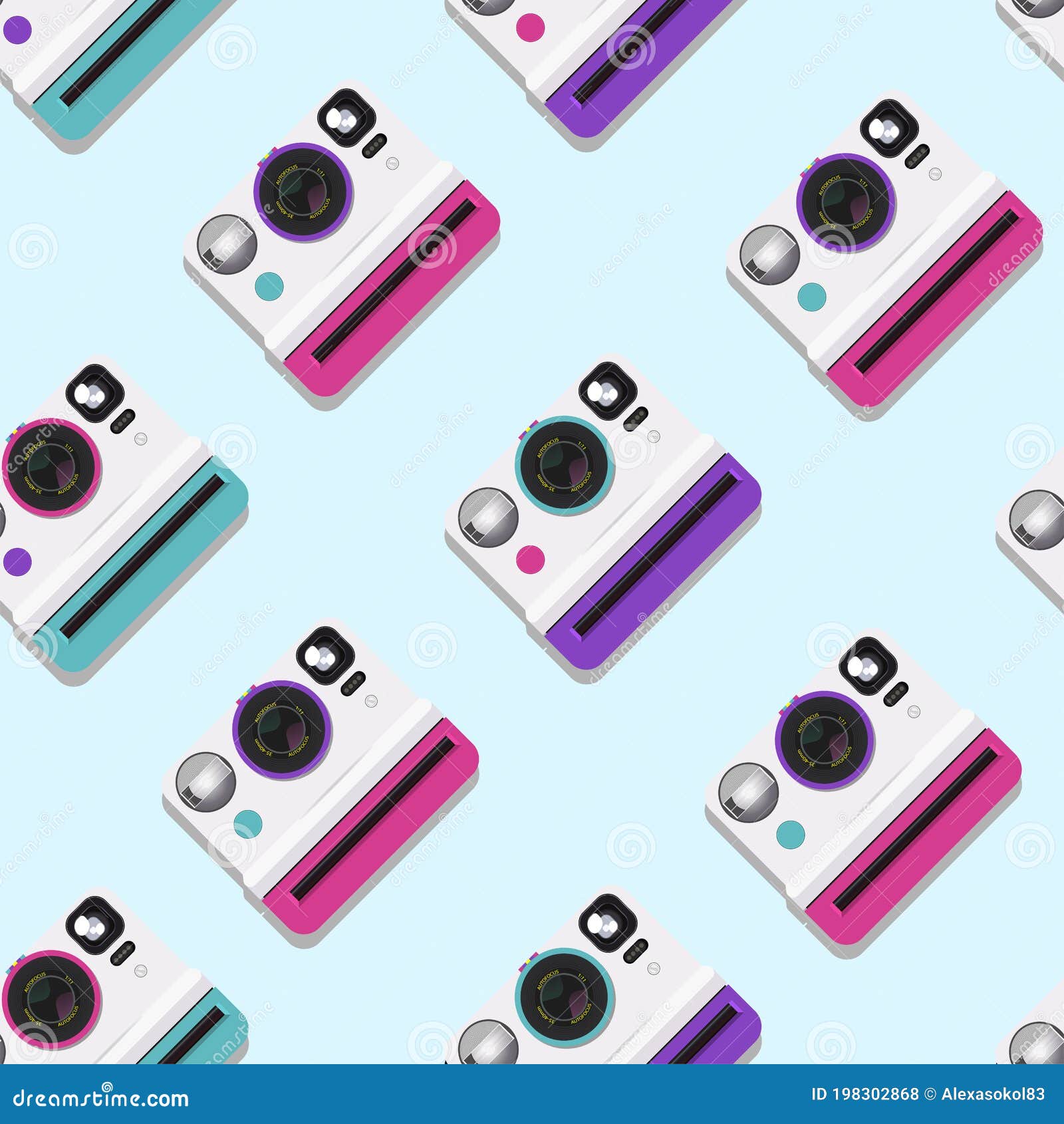 Pattern of Collection of Colorful Polaroid Cameras. Vector Illustration ...