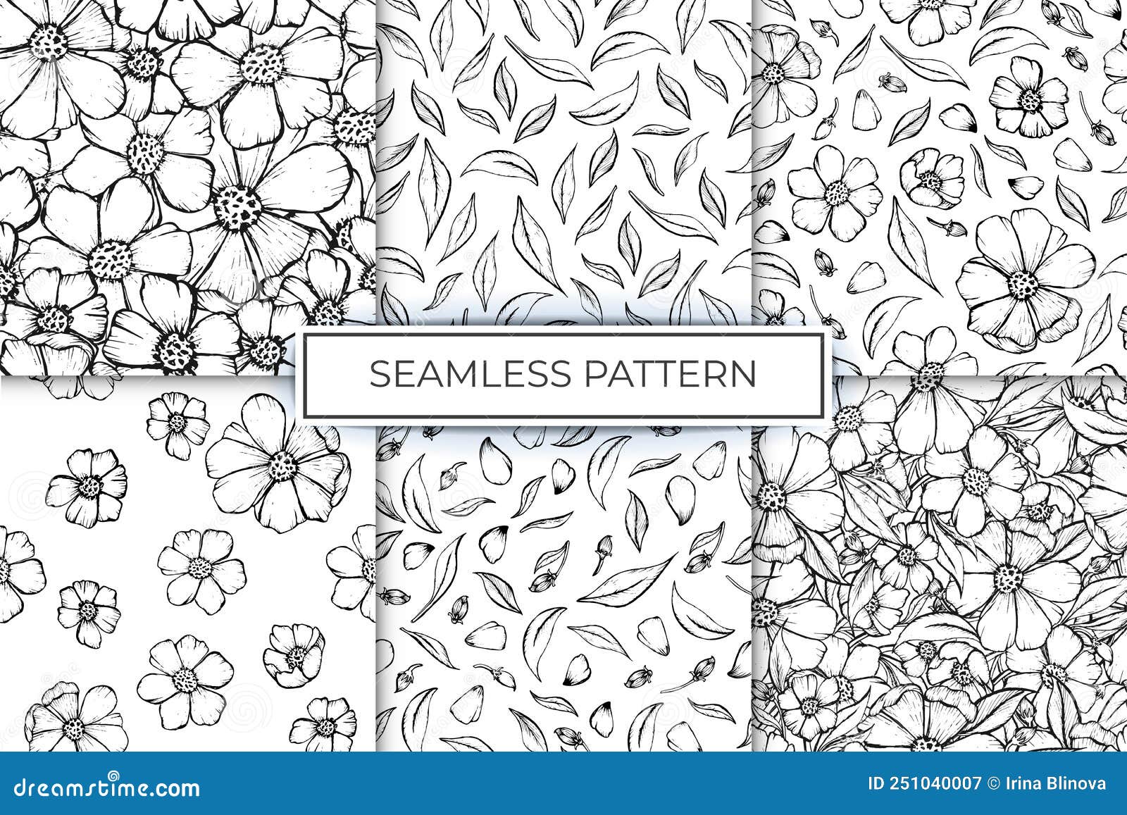 Pattern Collection Flower Outline Sketch Stock Vector - Illustration of ...