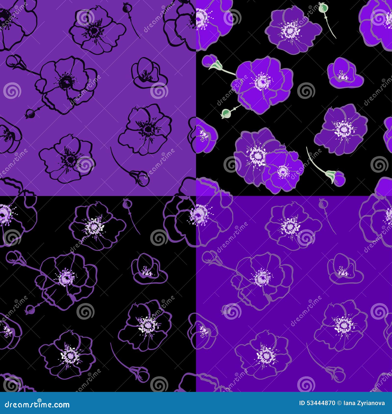 Pattern Collection Purple Poppies Stock Vector - Illustration of design ...