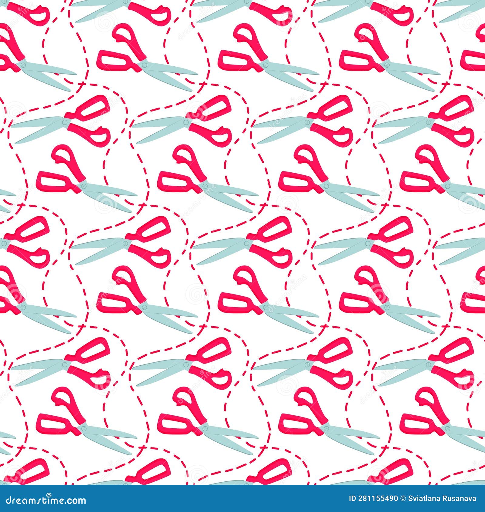 A Pattern of Colored Pink Sewing Scissors with a Contour for Cutting ...