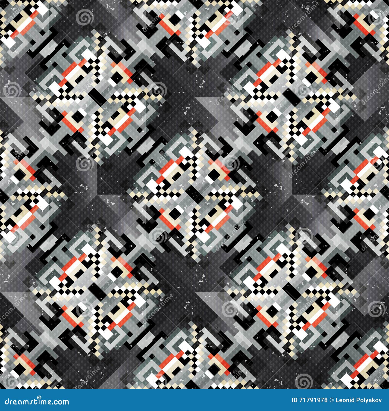 Pattern of Colored Pixels on a Black Background Seamless Illustration ...