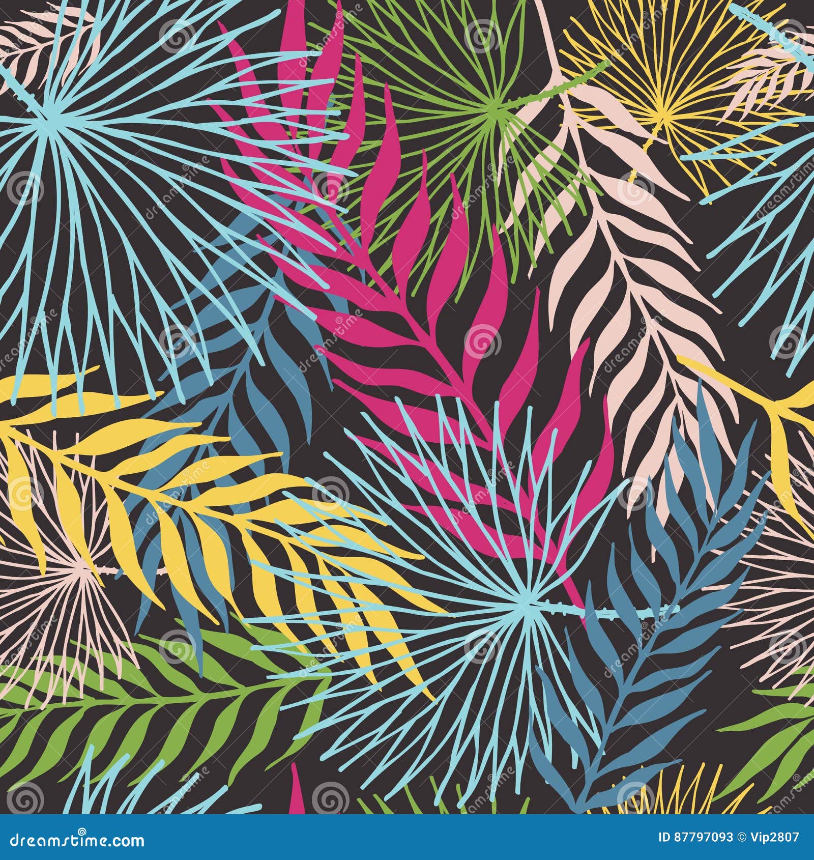 Pattern of Colored Tropical Leaves. on a Black Background Stock Vector ...