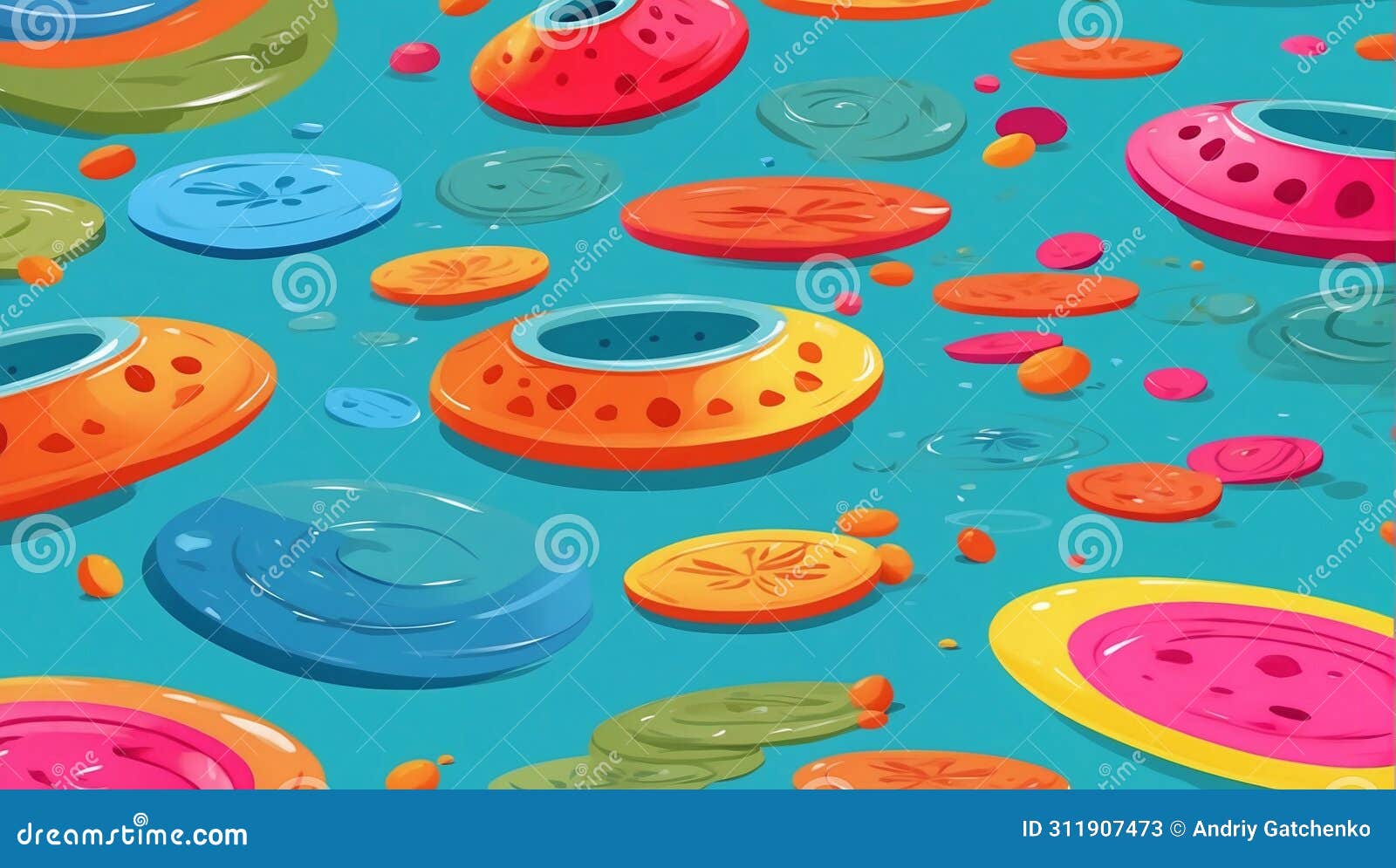 Pattern with Multi-colored Plates, Discs, Circles of Different Sizes on ...