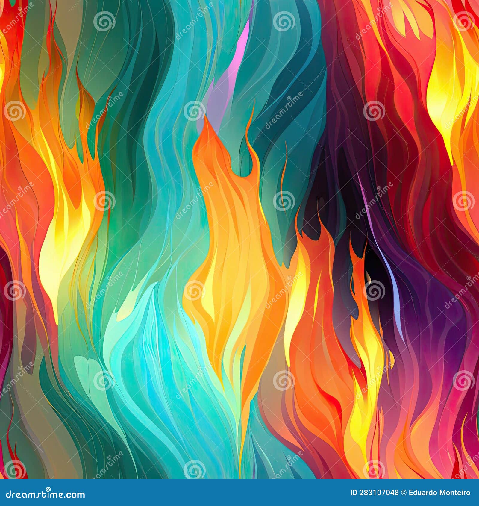 Pattern of Colorful Fire and Water in a Cartoon Abstraction Style ...