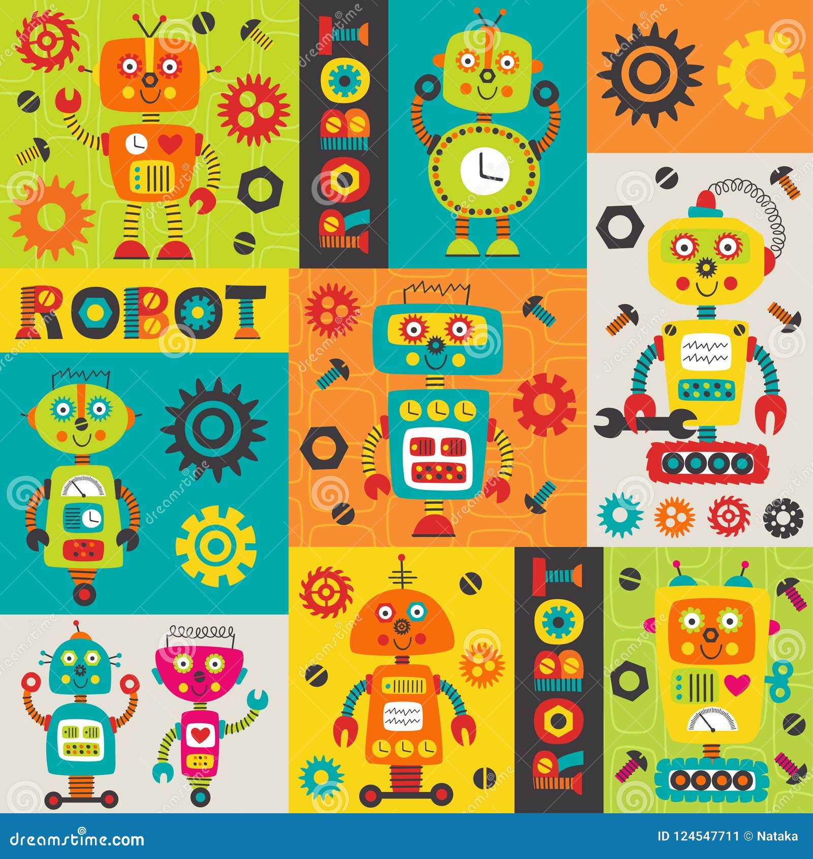 Pattern with Colorful Robots Stock Vector - Illustration of funny, bolt ... Pattern with Colorful Robots Stock Vector - Illustration of funny, bolt ...