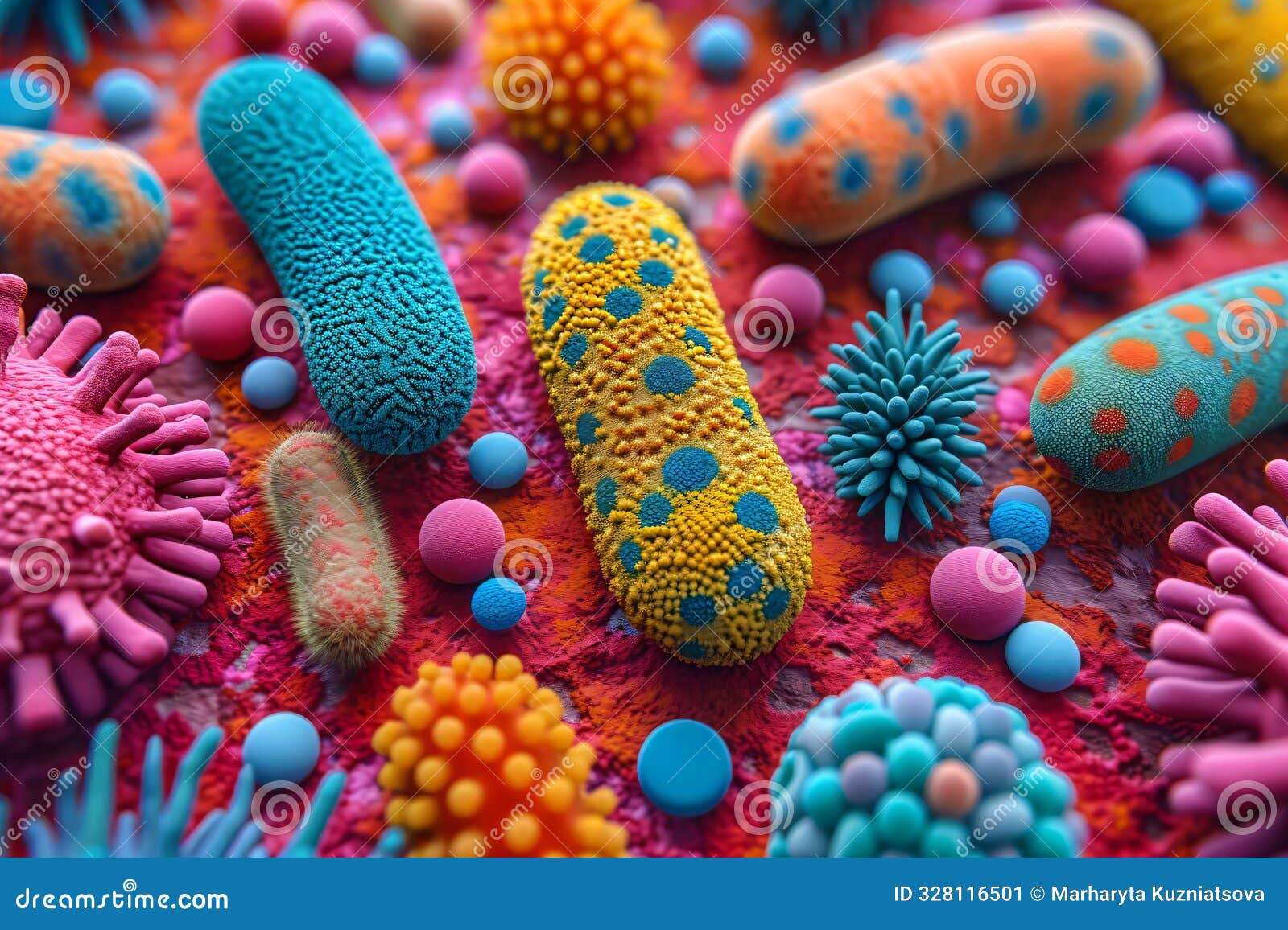 Pattern of Colorful Various Types of Bacteria, Microbe, Pathogen Cells ...
