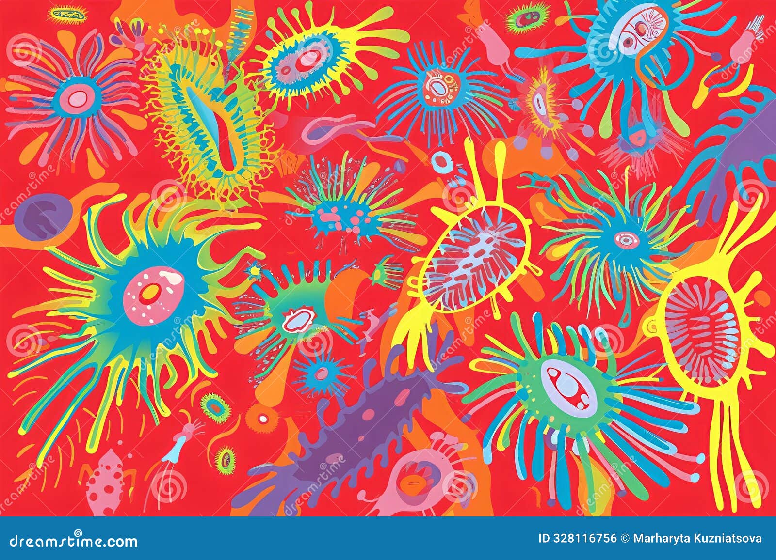 Pattern of Colorful Various Types of Bacteria, Microbe, Pathogen Cells ...