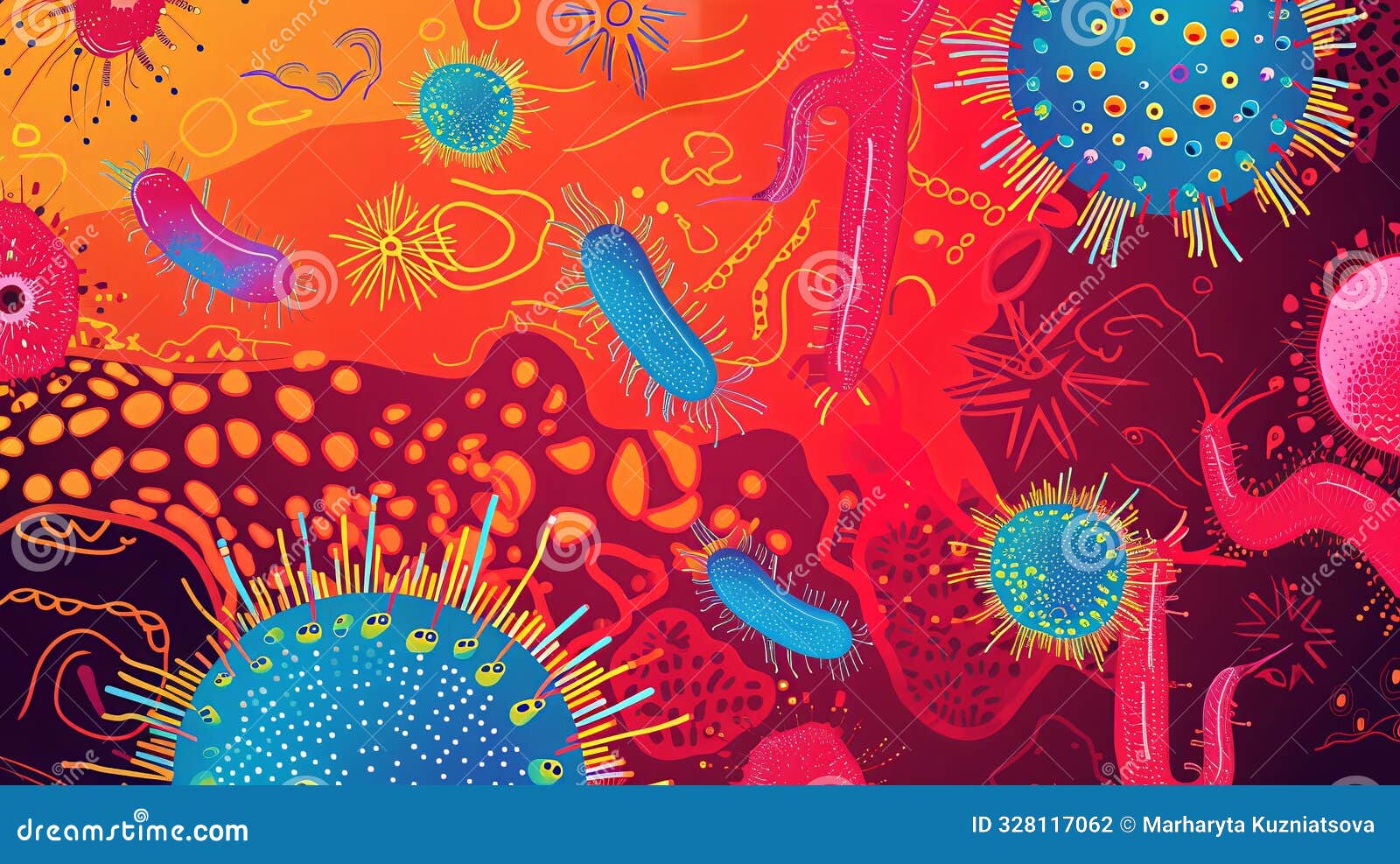 Pattern of Colorful Various Types of Bacteria, Microbe, Pathogen Cells ...