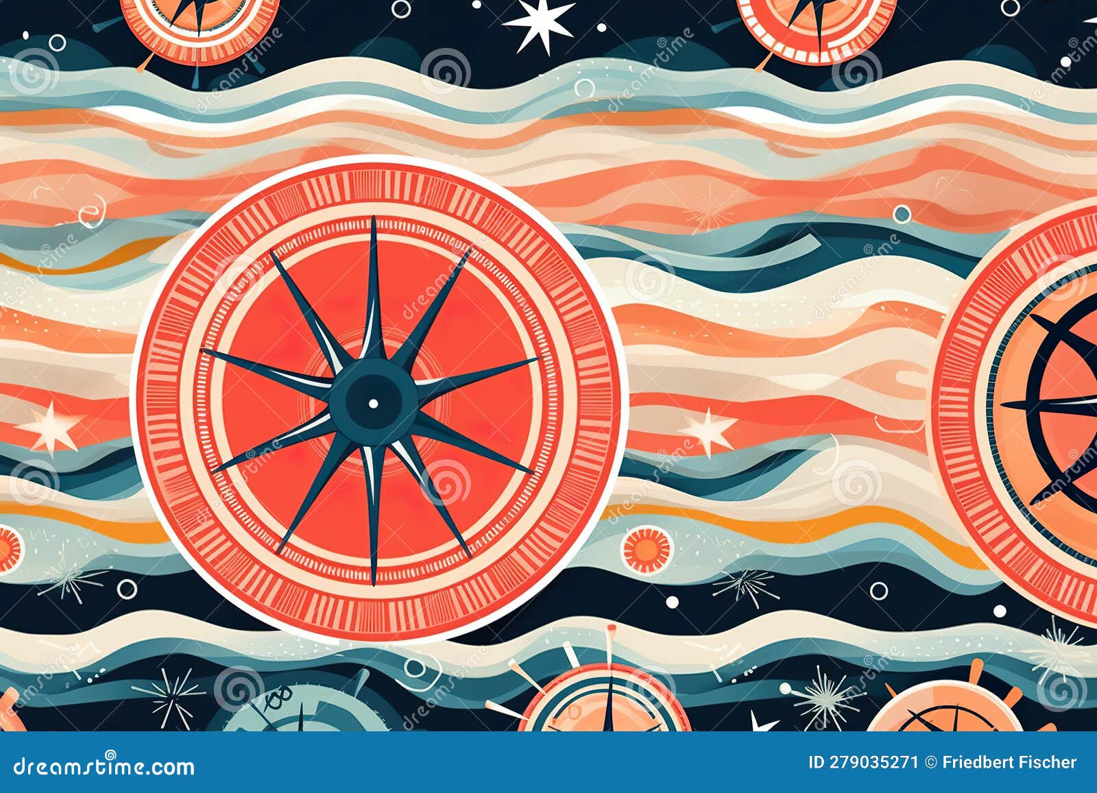 A Pattern with a Compass and a Ship Wheel. Generative AI Image. Stock ...
