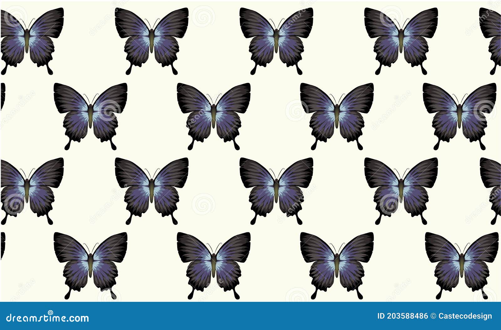 Pattern Composed of Blue and Black Butterflies. Vintage Wallpaper Style ...
