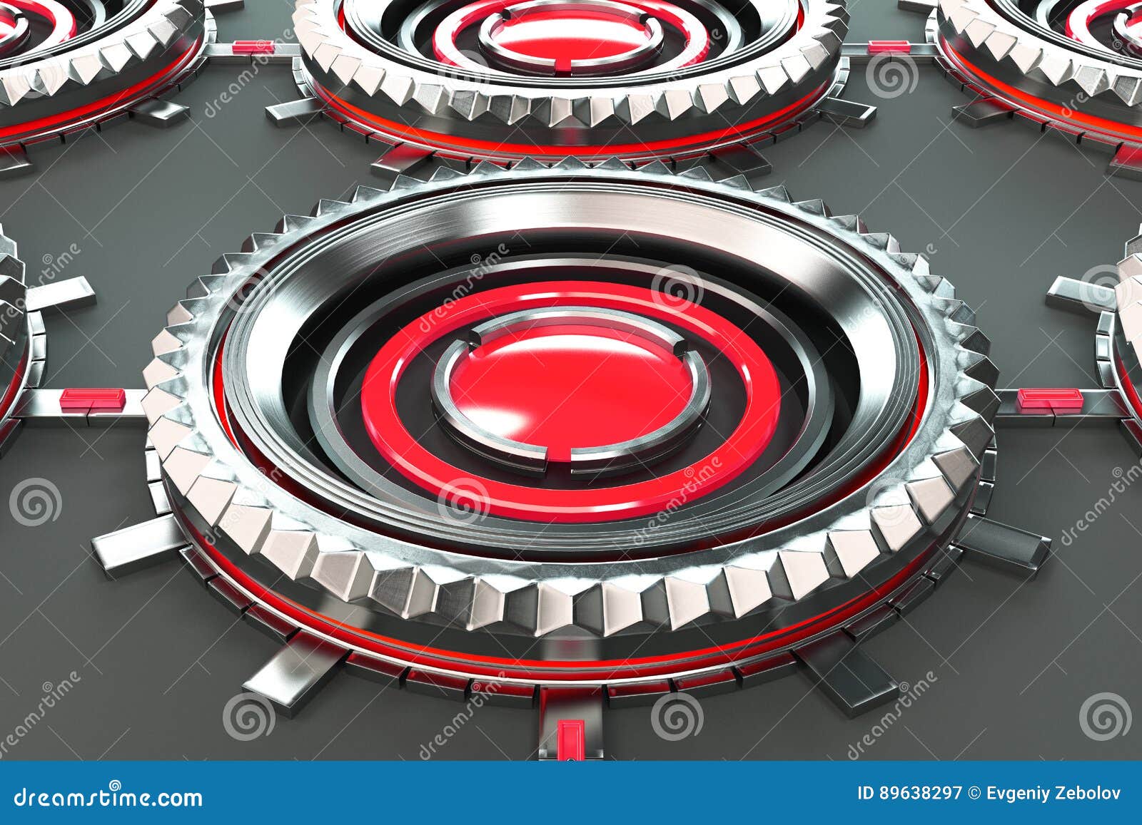 Pattern of Concentric Metal Shapes with Red Elements Stock Illustration ...