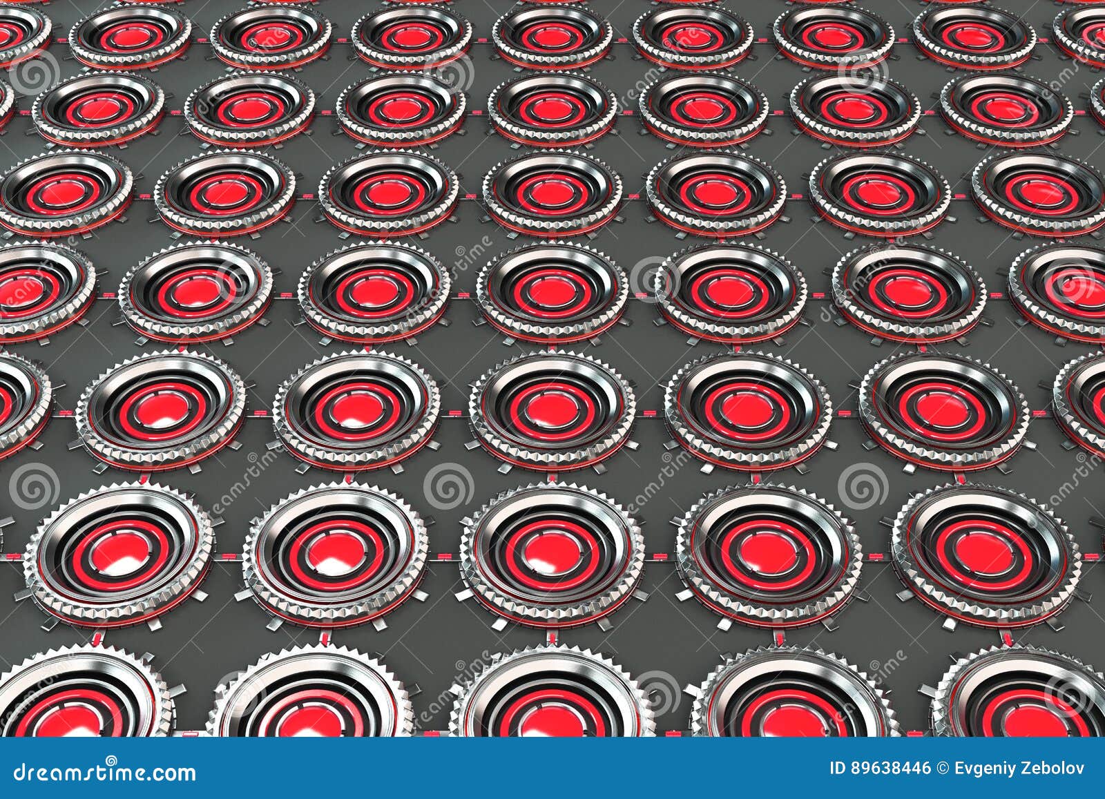 Pattern of Concentric Metal Shapes with Red Elements Stock Illustration ...