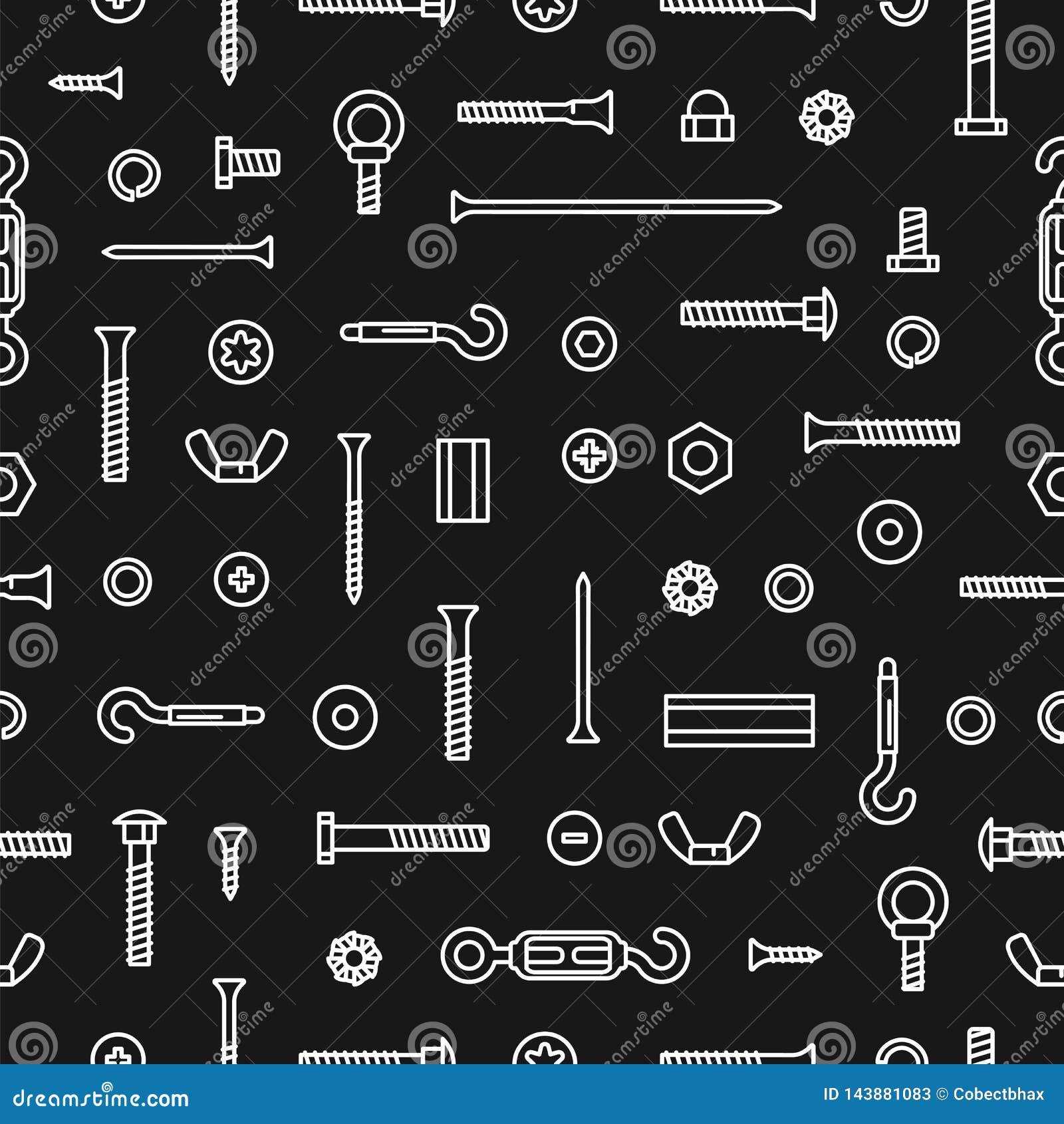 Construction Hardware Set Bolts, Screws, Nuts And Rivets. Vector ...