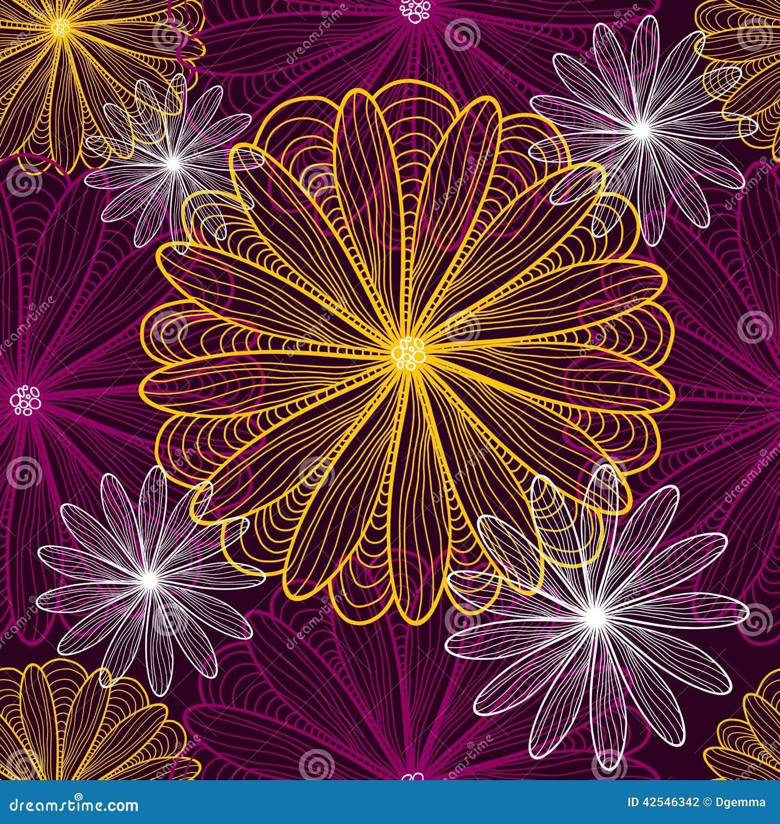 Pattern with Contour Flowers Stock Vector - Illustration of blooming ...