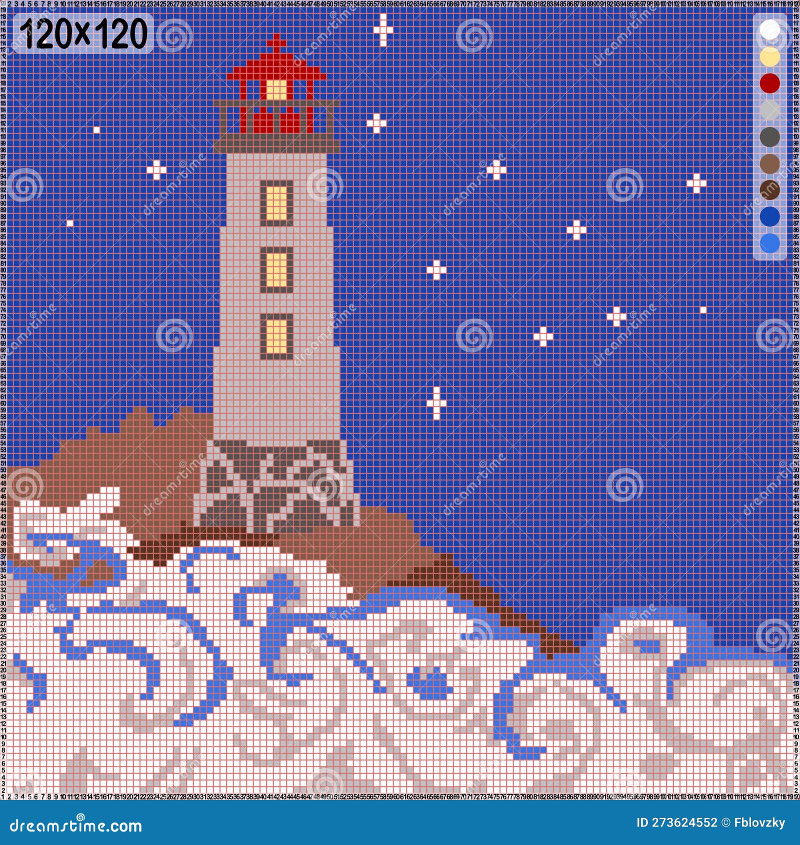 Pattern for Cross Stitch or Knitting - Lighthouse at Night on a Rock by ...