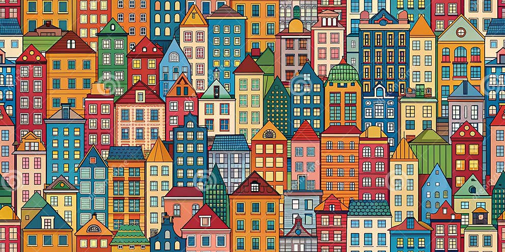 Pattern Cseamless Pattern Buildings Colorful AI-Generated Content Stock ...