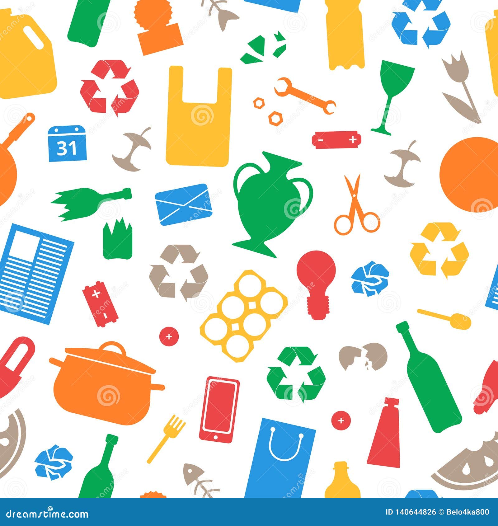 Seamless Pattern of Recycling Garbage Elements Isolated on White ...