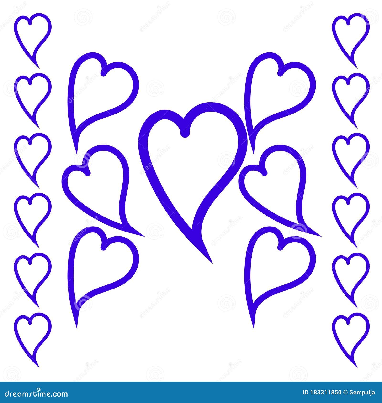 Pattern of Cute Blue Hearts in a Line Stock Illustration - Illustration ...