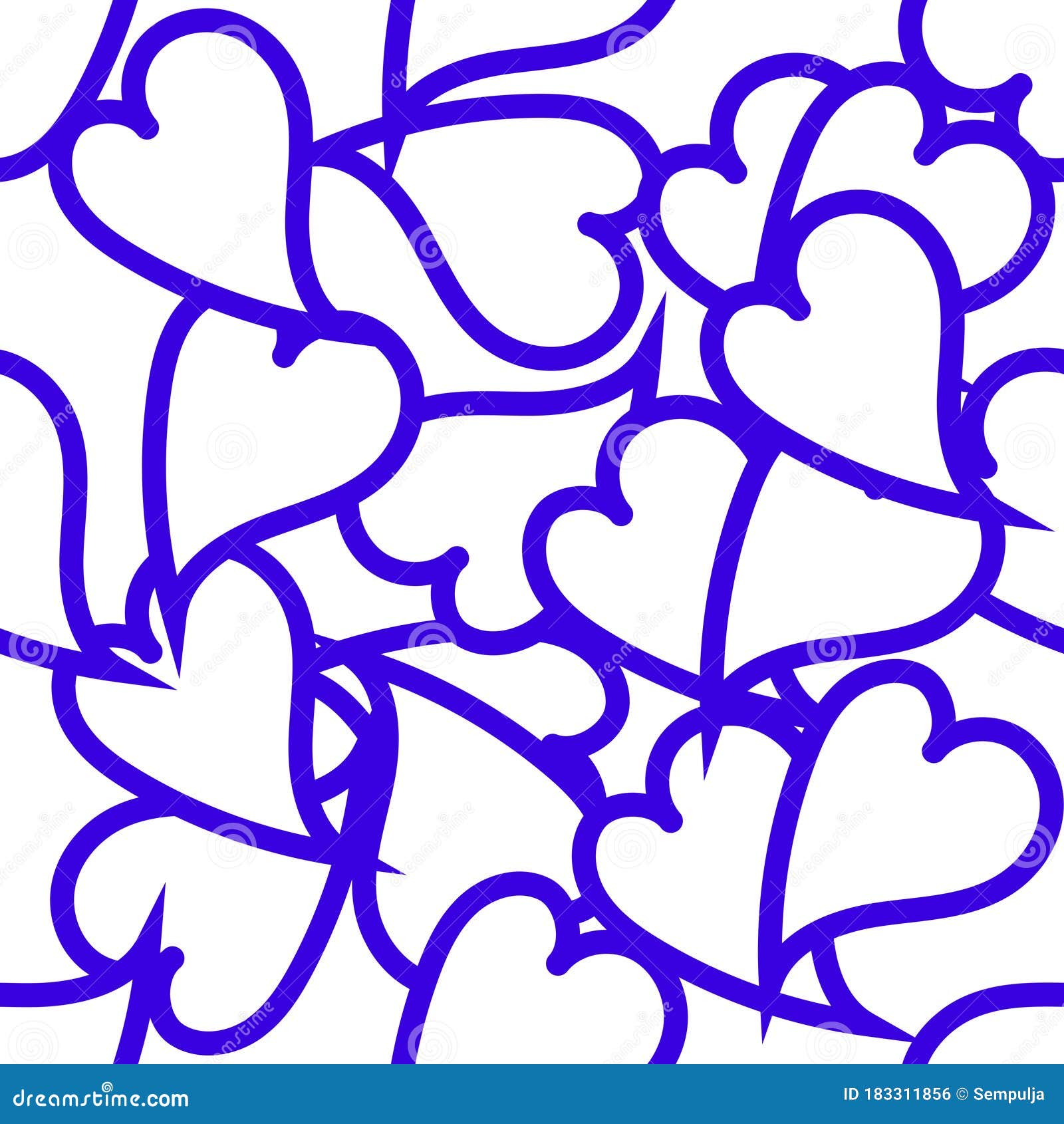 Pattern of Cute Blue Hearts in a Line Stock Illustration - Illustration ...