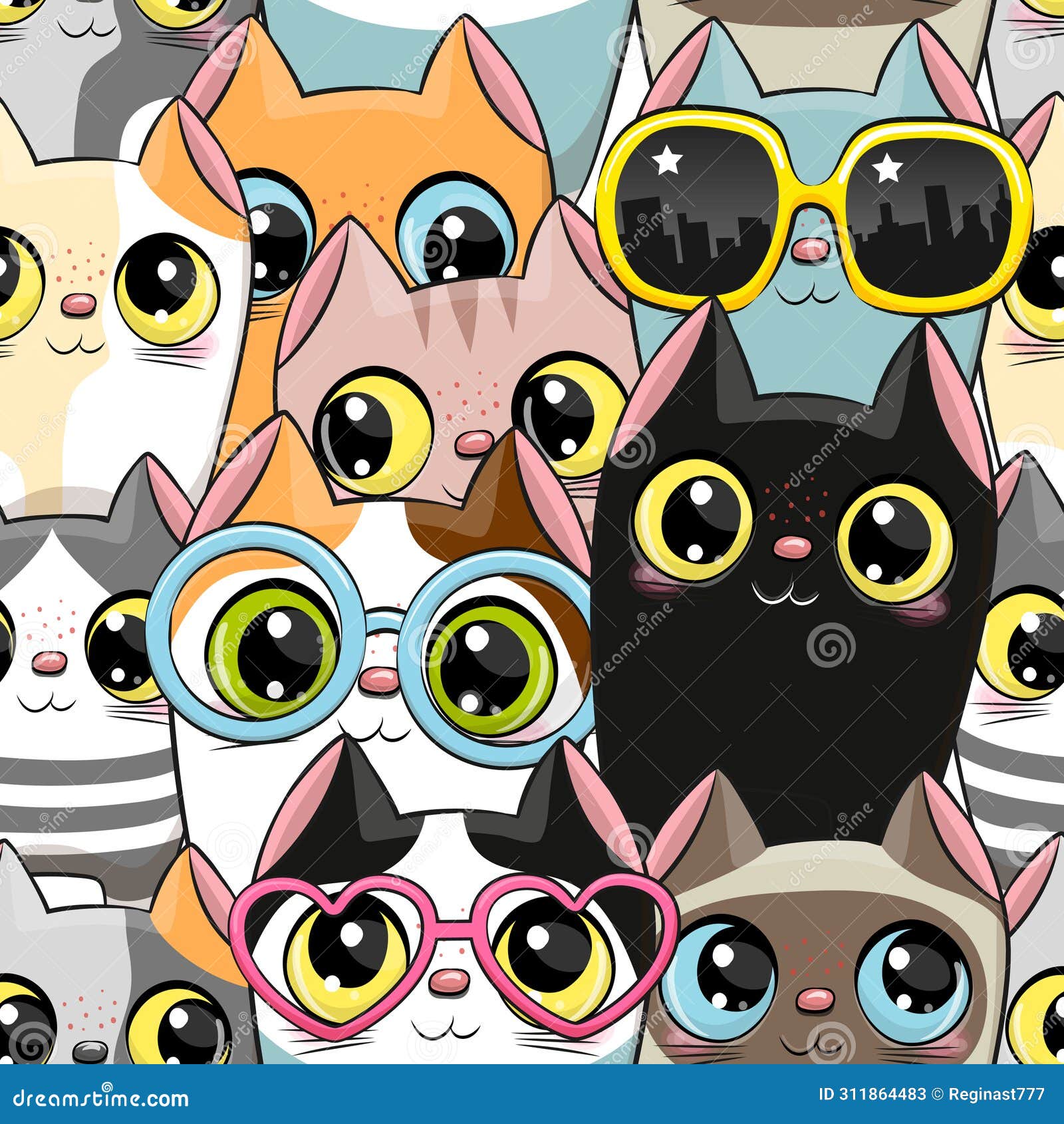 Pattern with Cute Cartoon Kitty Stock Vector - Illustration of black ...