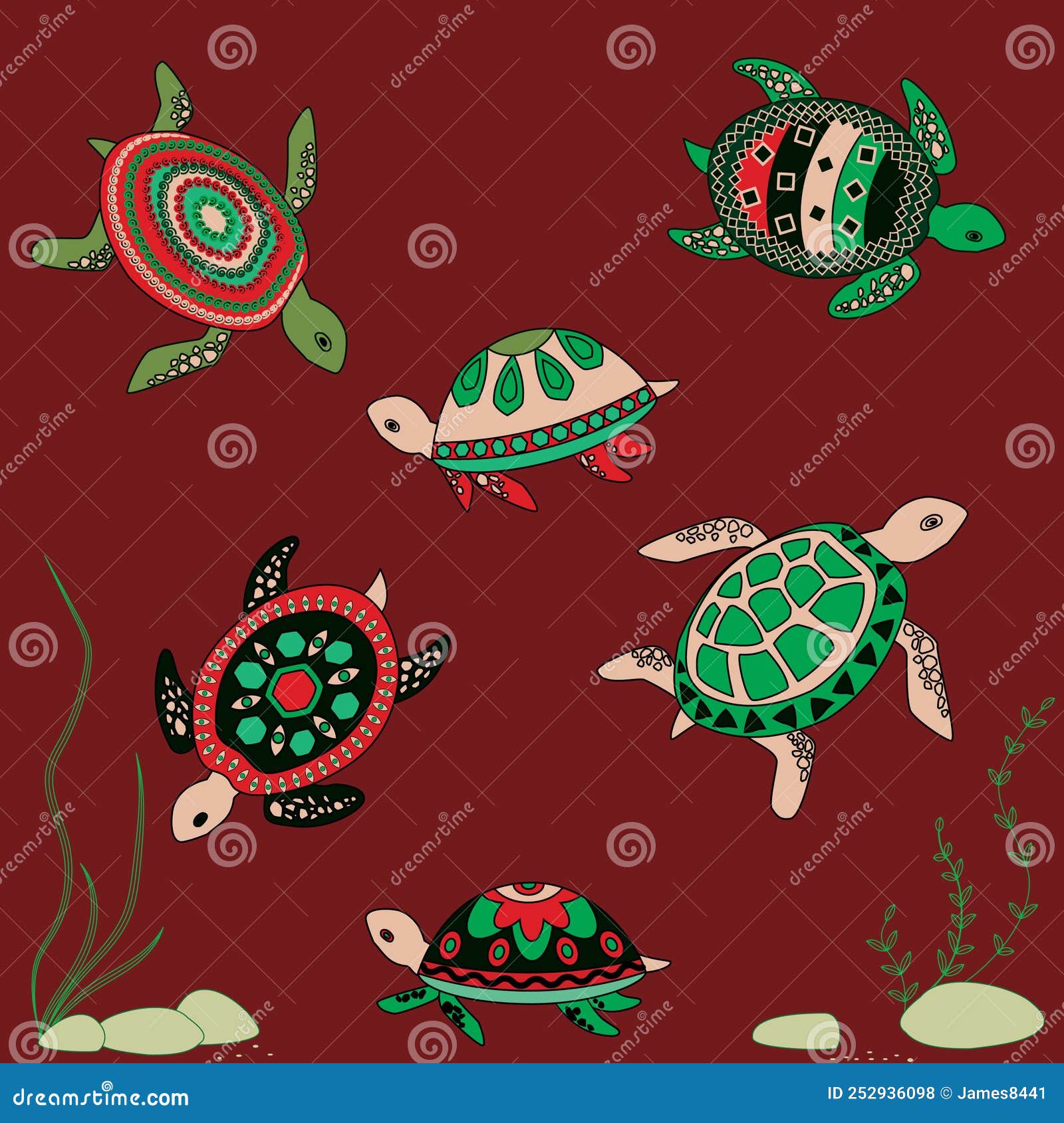 Pattern with Cute Cartoon Tortoise. Stock Vector - Illustration of ...