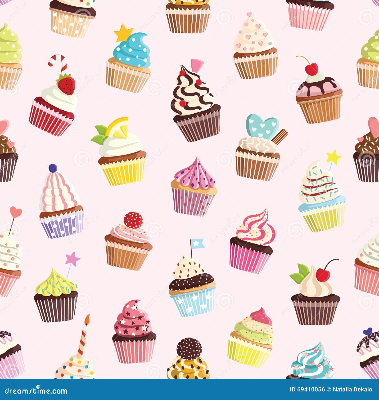 Pattern with Cute Colorful Cupcake. Stock Vector - Illustration of ...