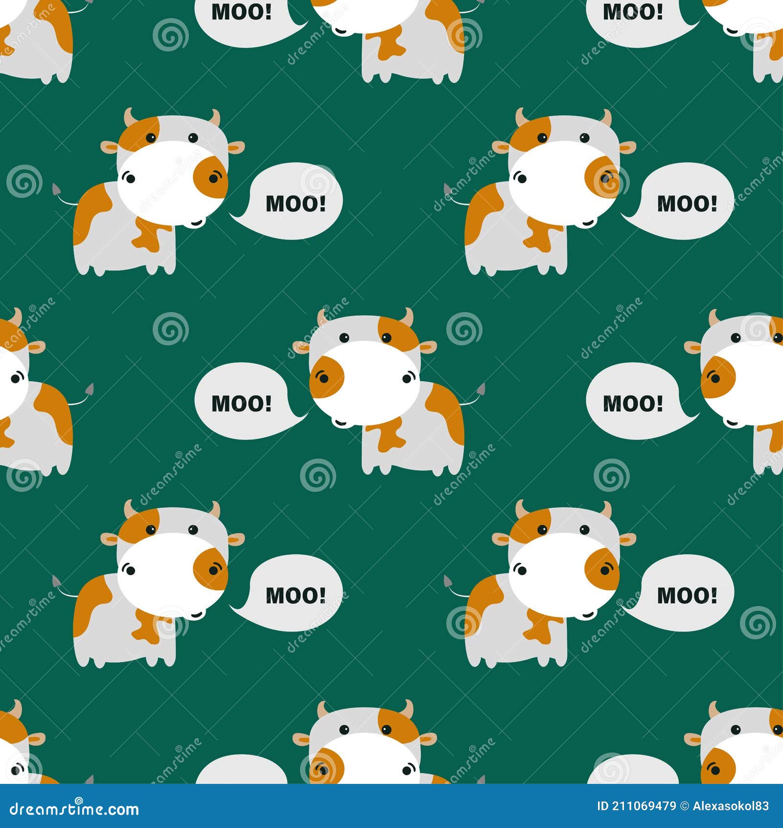 Pattern with Cute Cows. Vector Illustration Stock Vector - Illustration ...