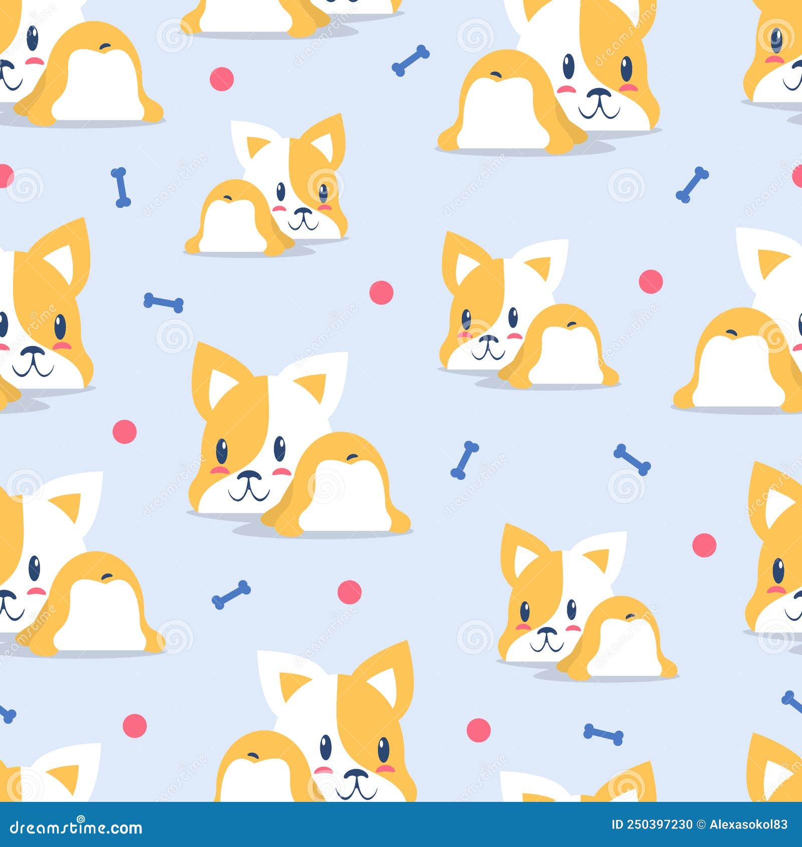 Pattern with Cute Dog and Bones. Flat Vector Illustration Stock Vector ...