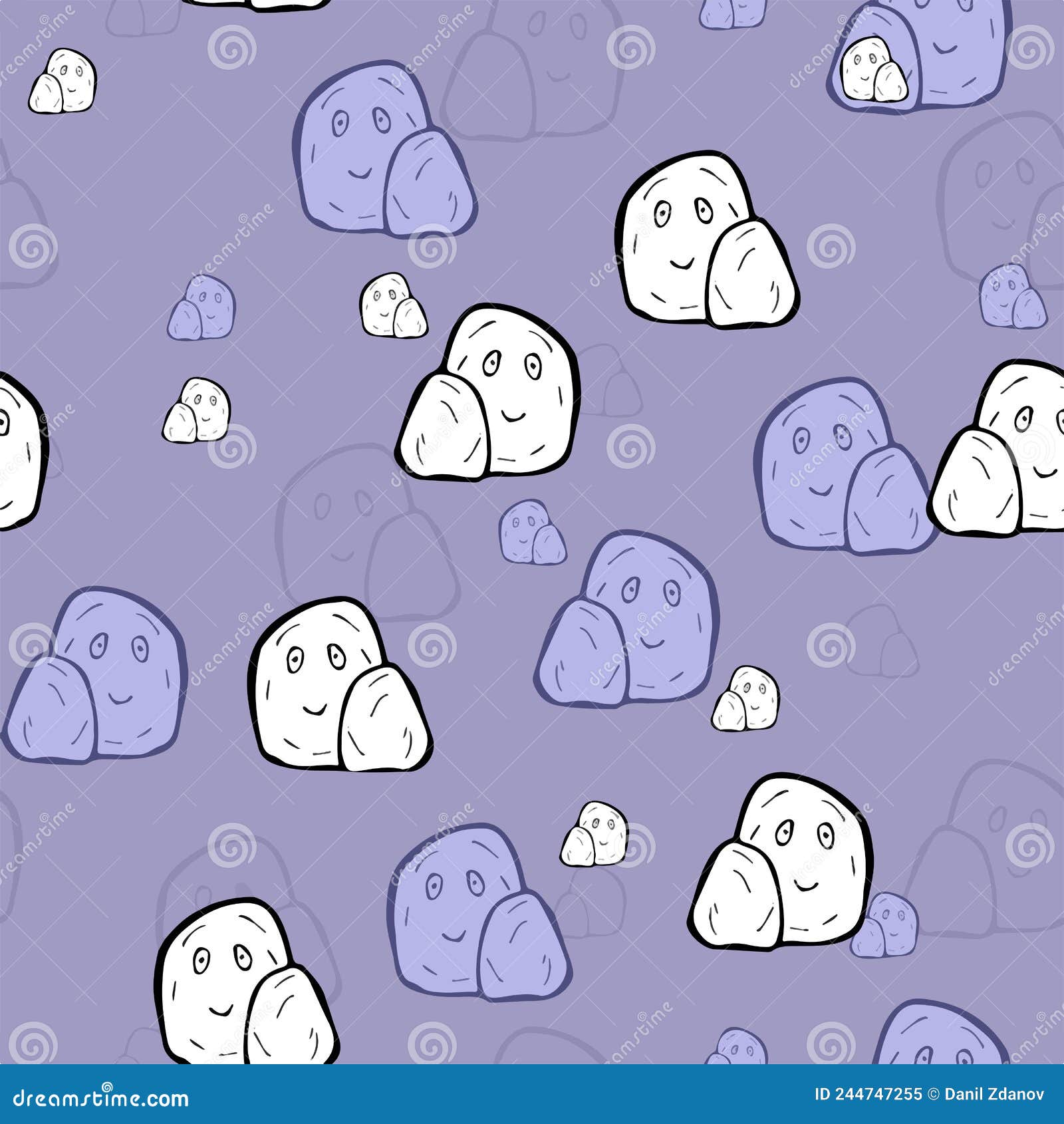 Pattern with Cute Doodle Stones on a Soft Lilac Background Stock Vector ...