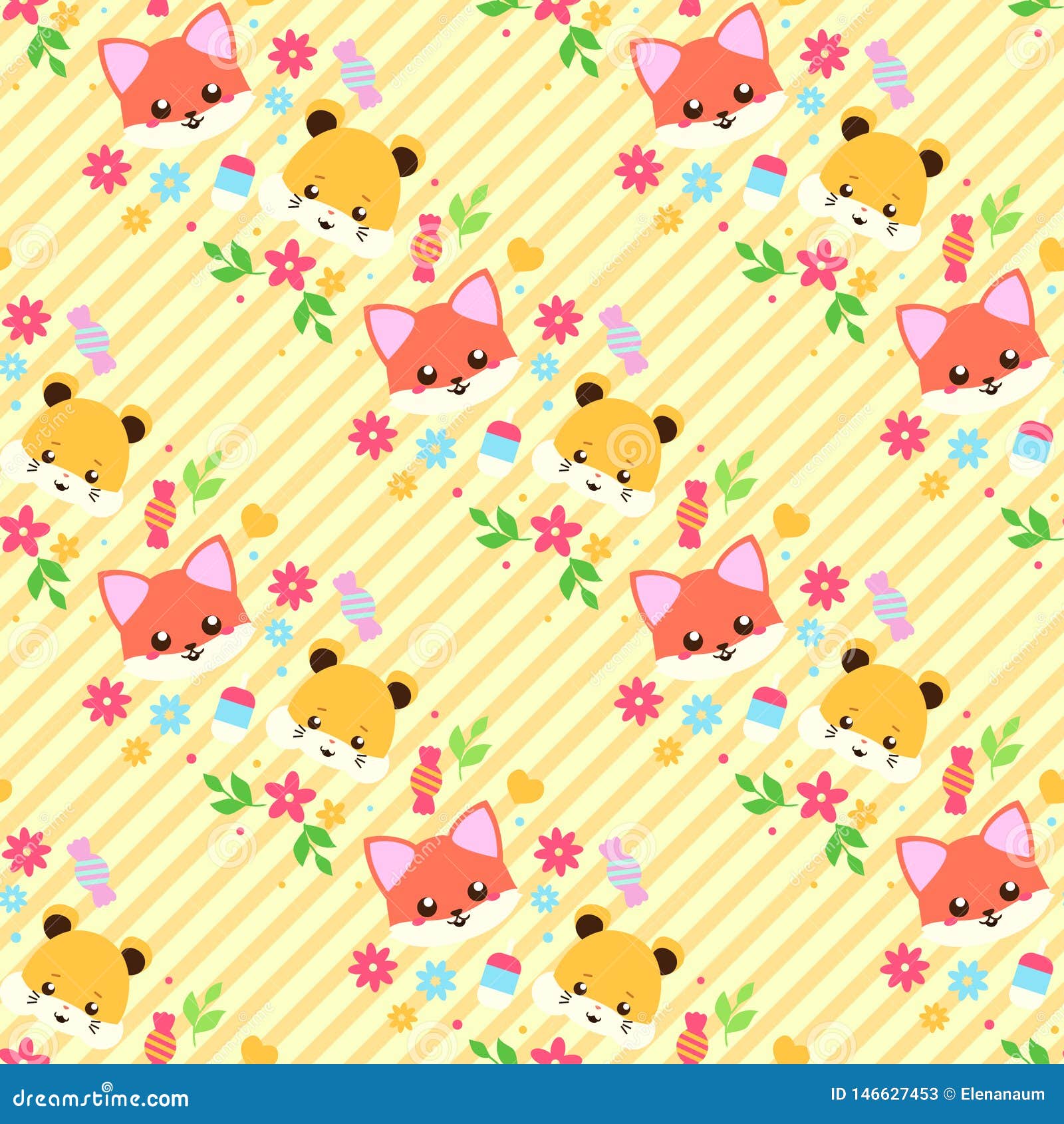 Seamless Japanese Pattern with Cute Funny Animals Stock Vector ...