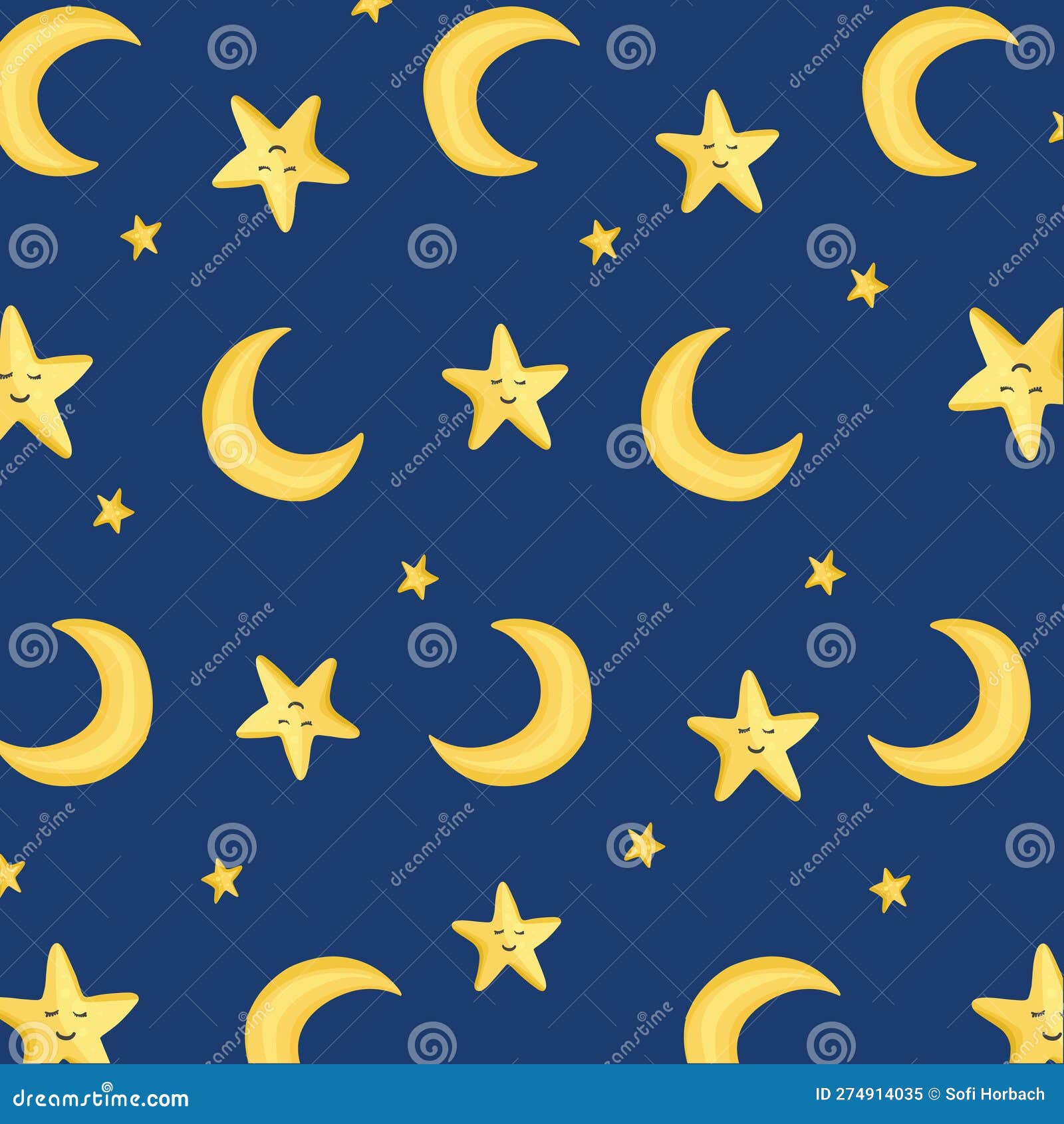Pattern Cute Moons on the Blue Sky. in Cartoon Style Stock Vector ...