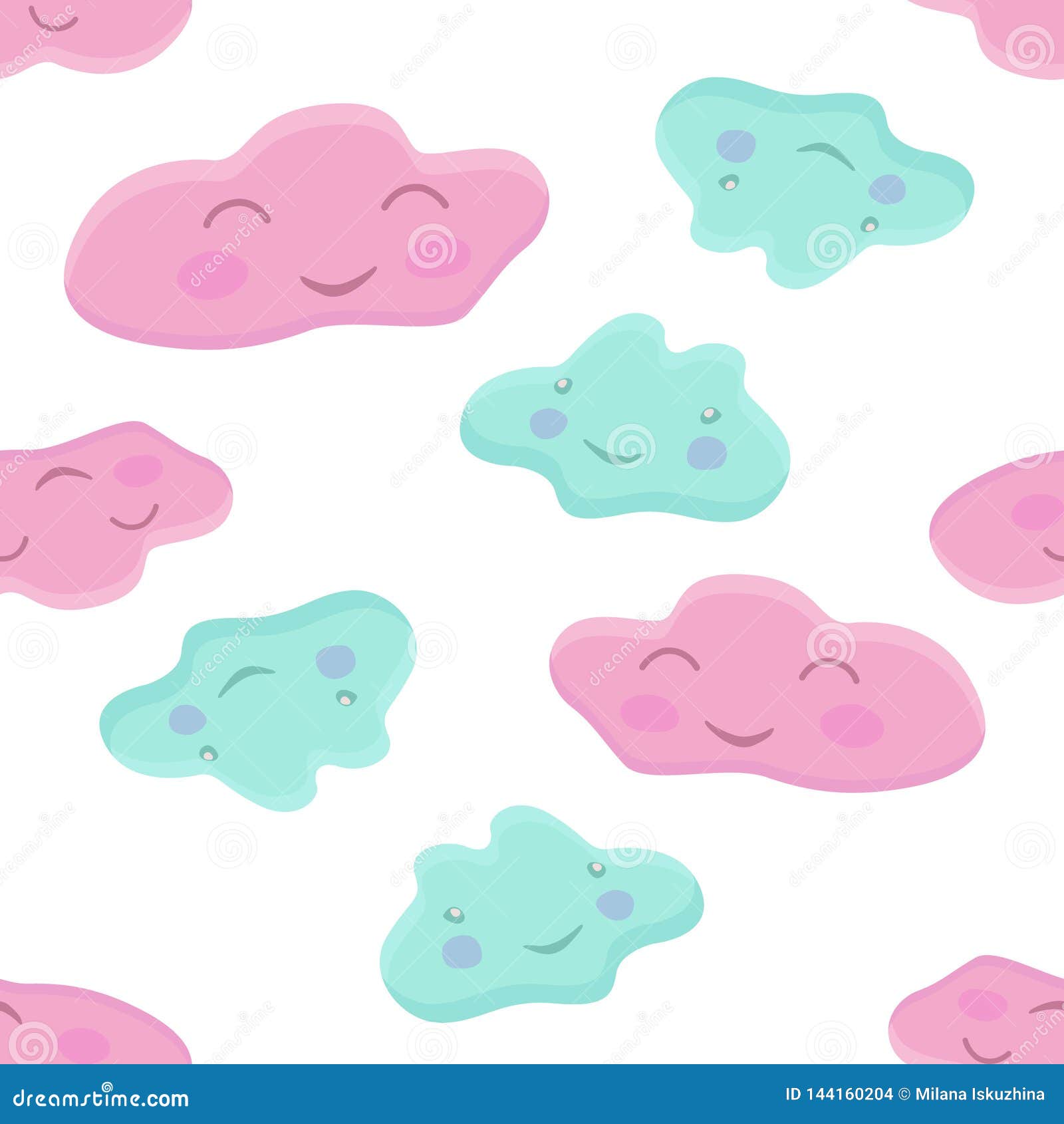 Pattern with Cute Pink and Blue Cloud Characters Stock Vector ...