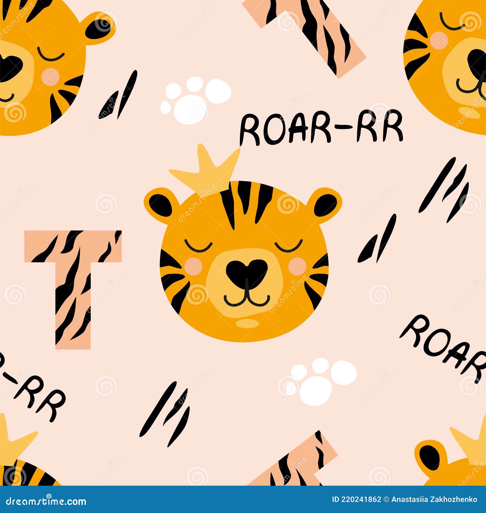 Pattern with a Cute Tiger in Flat Style, for T-shirts, Posters and ...