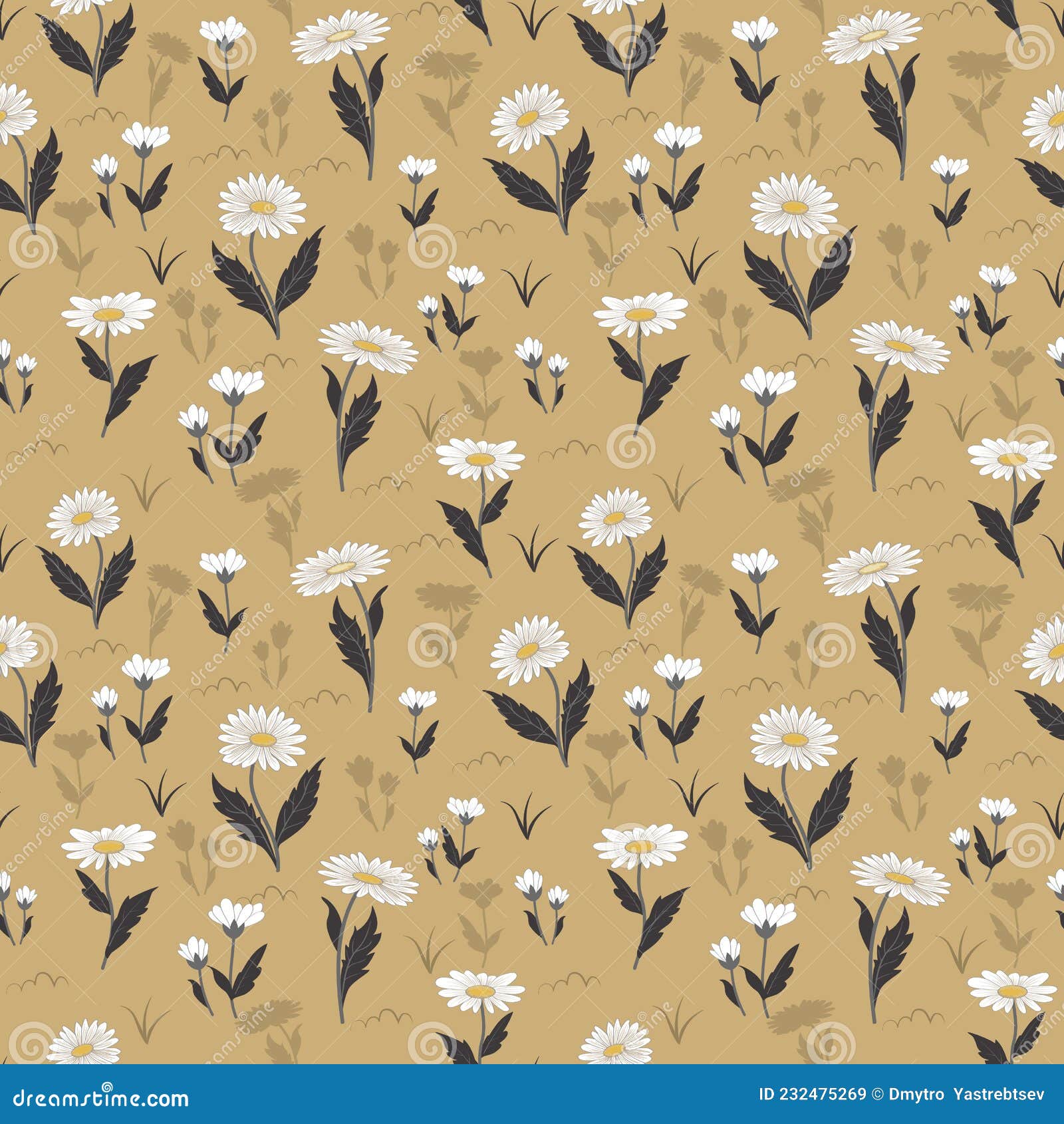 Pattern of Daisies on a Light Brown Background Retro Style Stock Vector ...