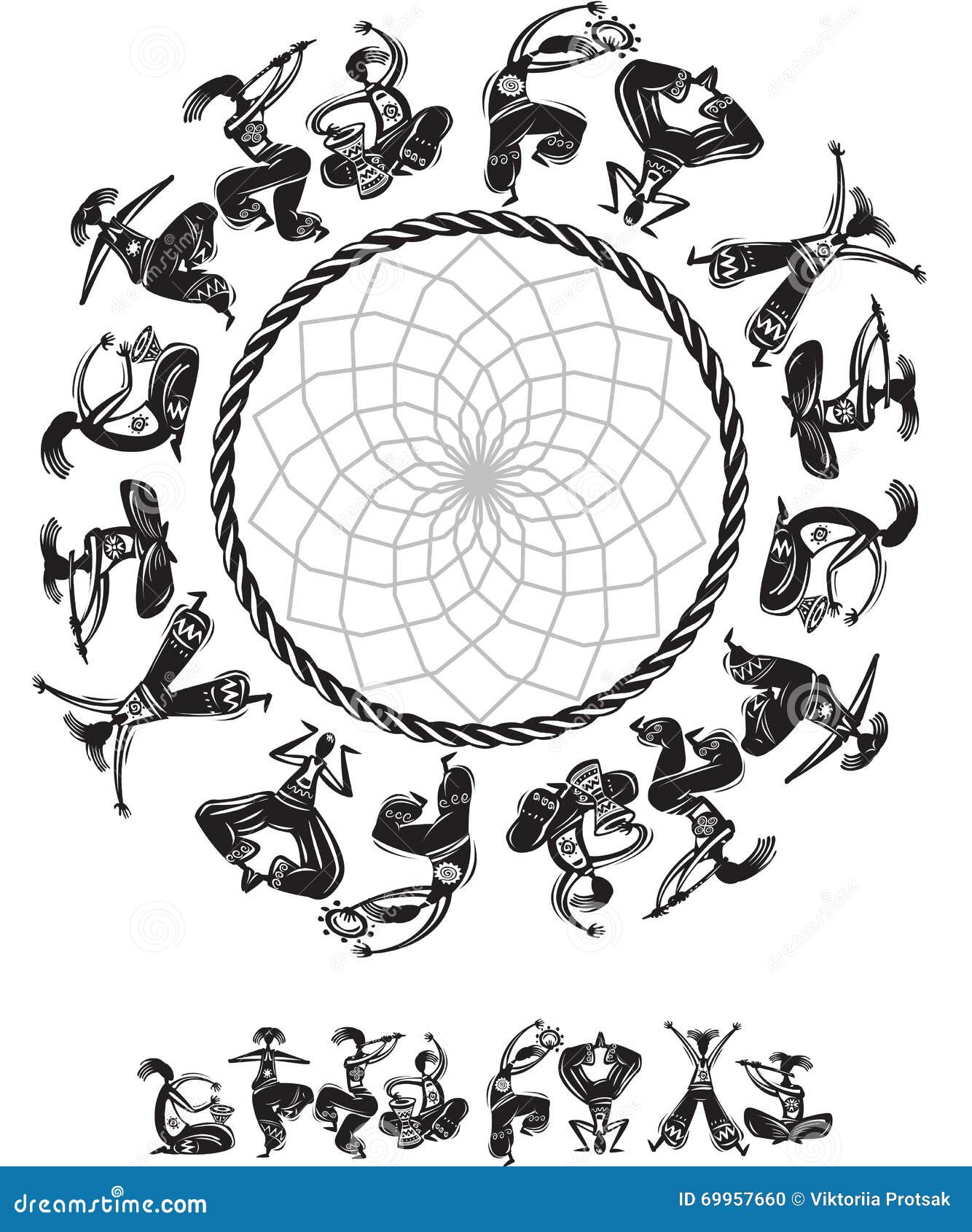 Pattern with Dancing Figures Stock Vector - Illustration of round ...