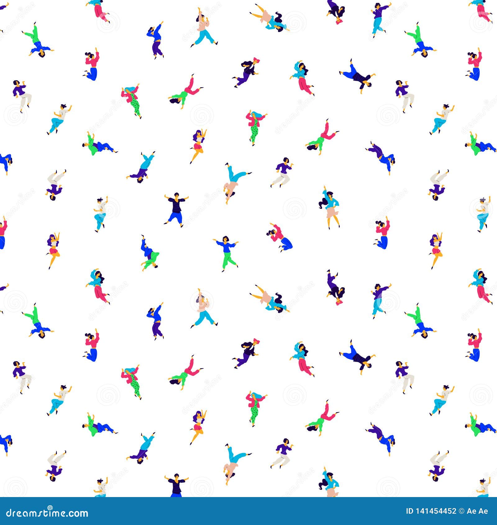 A Pattern of Dancing People in Different Poses and Emotions. Vector ...