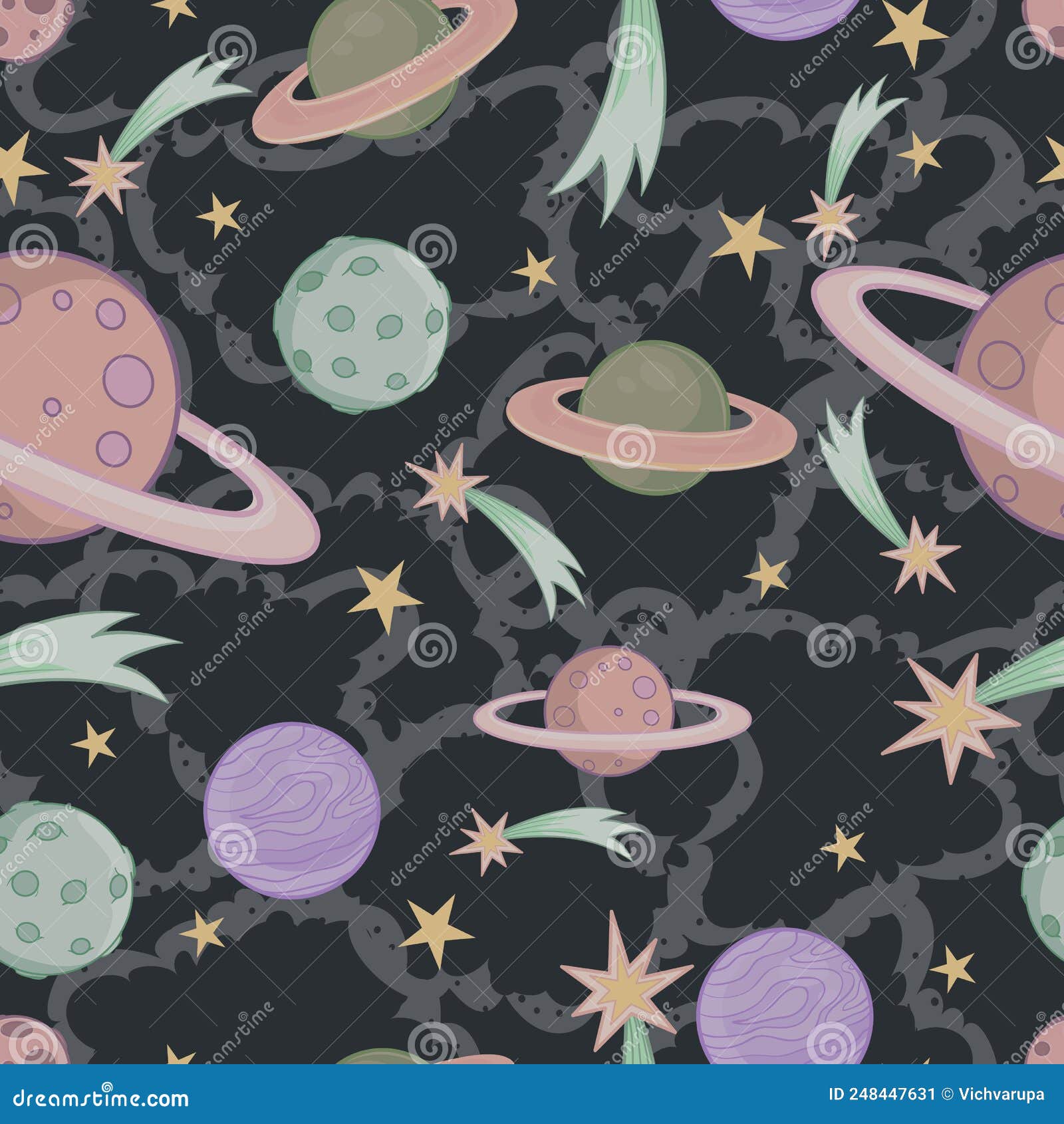 Pattern, on a Dark Background, Multi-colored Planets, Space, Vector ...