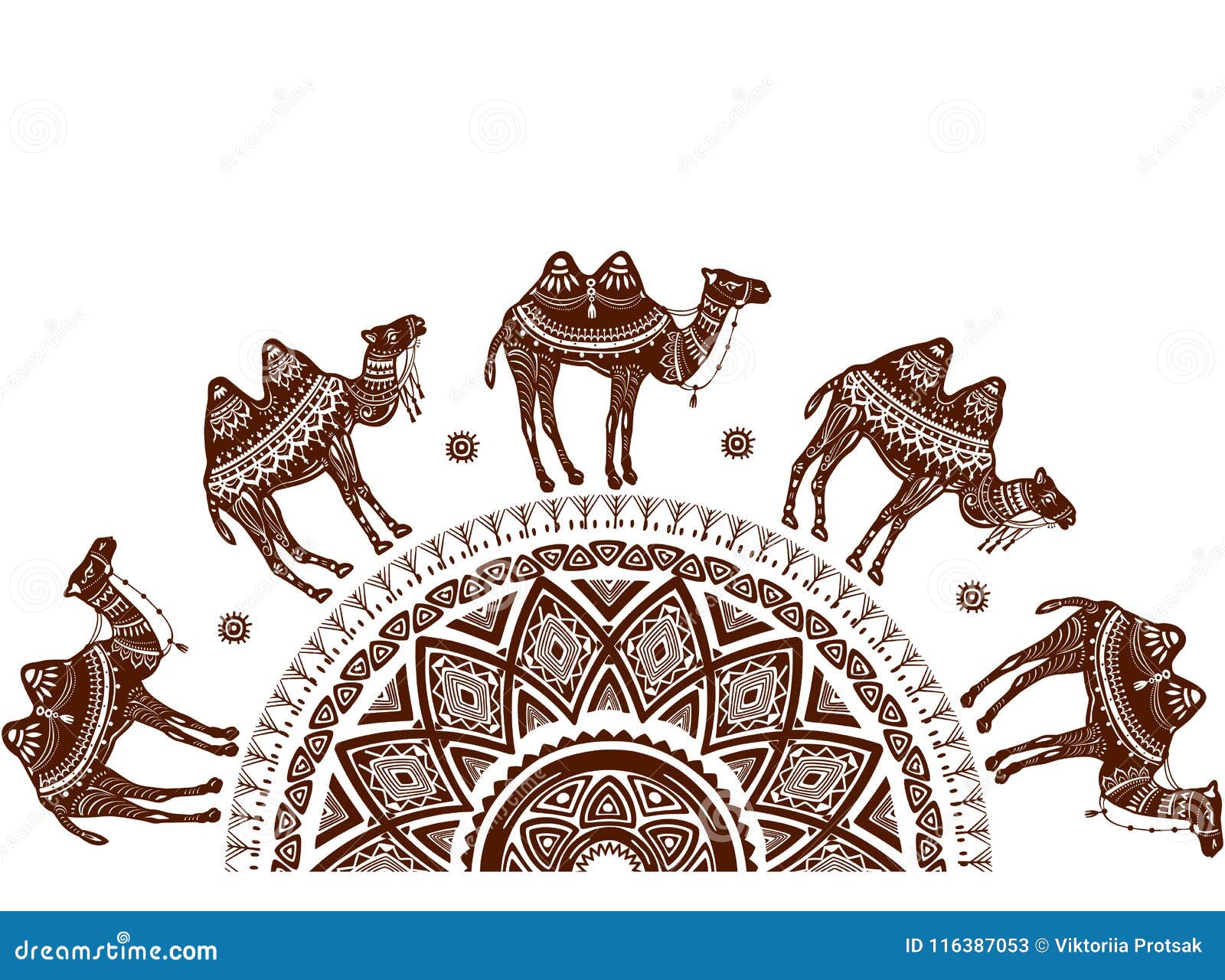 Pattern with Decorated Camels Stock Vector - Illustration of silhouette ...