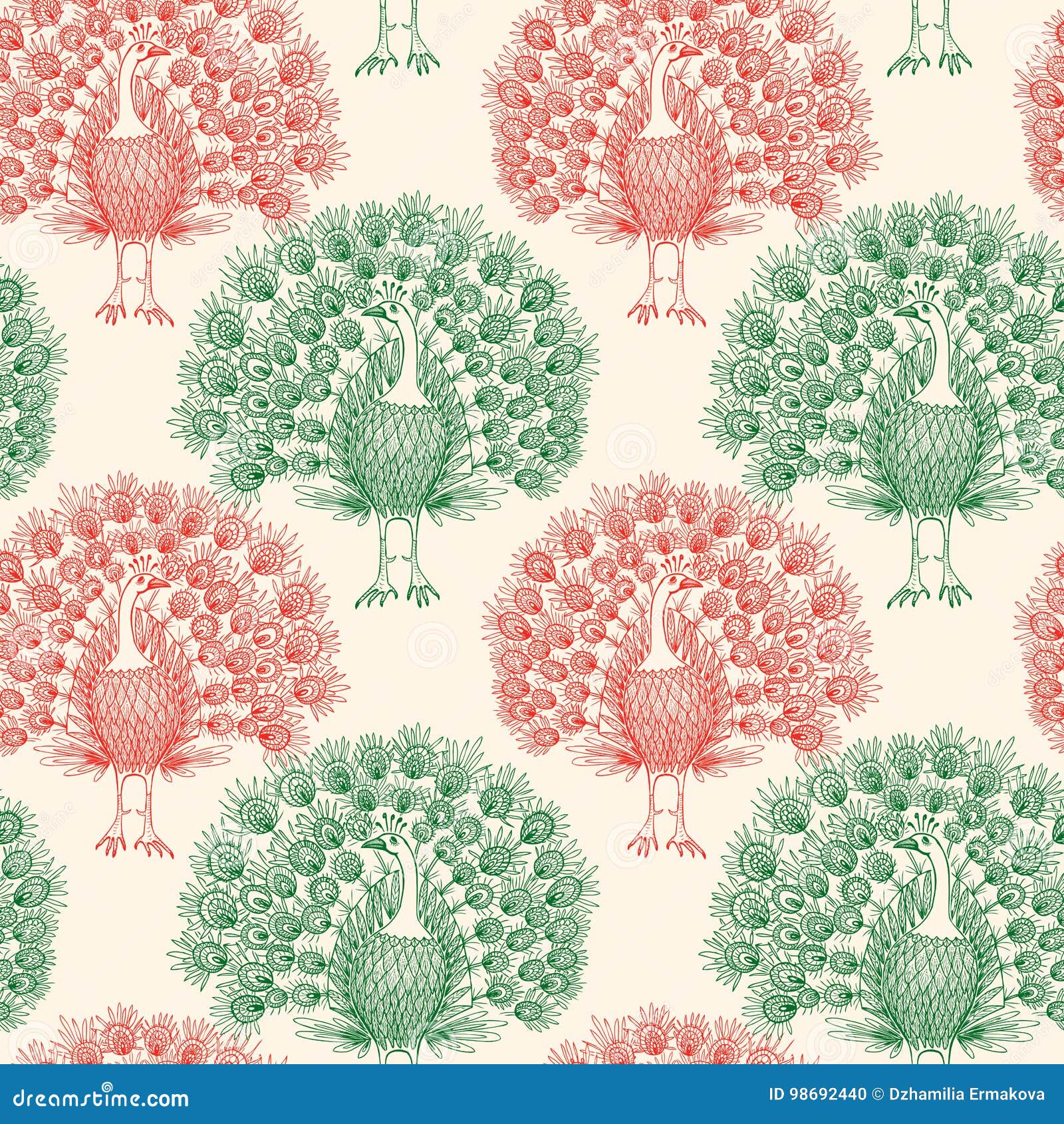 Pattern of the Decorative Drawn Peacocks Stock Vector - Illustration of ...