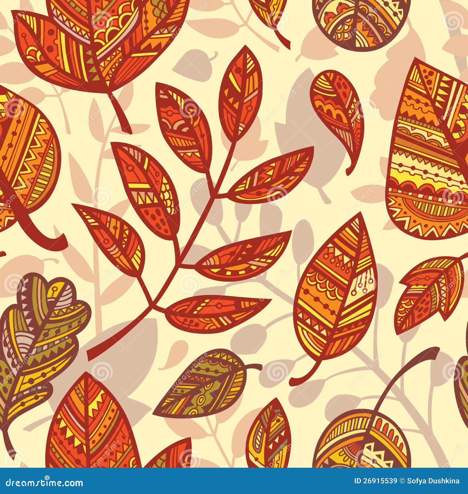 Pattern of Decorative Leaves Stock Vector - Illustration of ornate ...