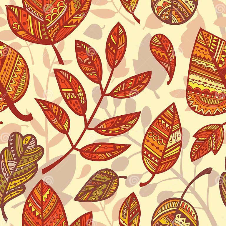 Pattern of Decorative Leaves Stock Vector - Illustration of ornate ...