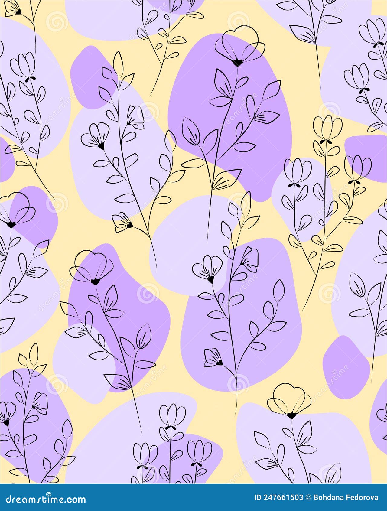 Pattern with Delicate Line Art Flowers Stock Vector - Illustration of ...