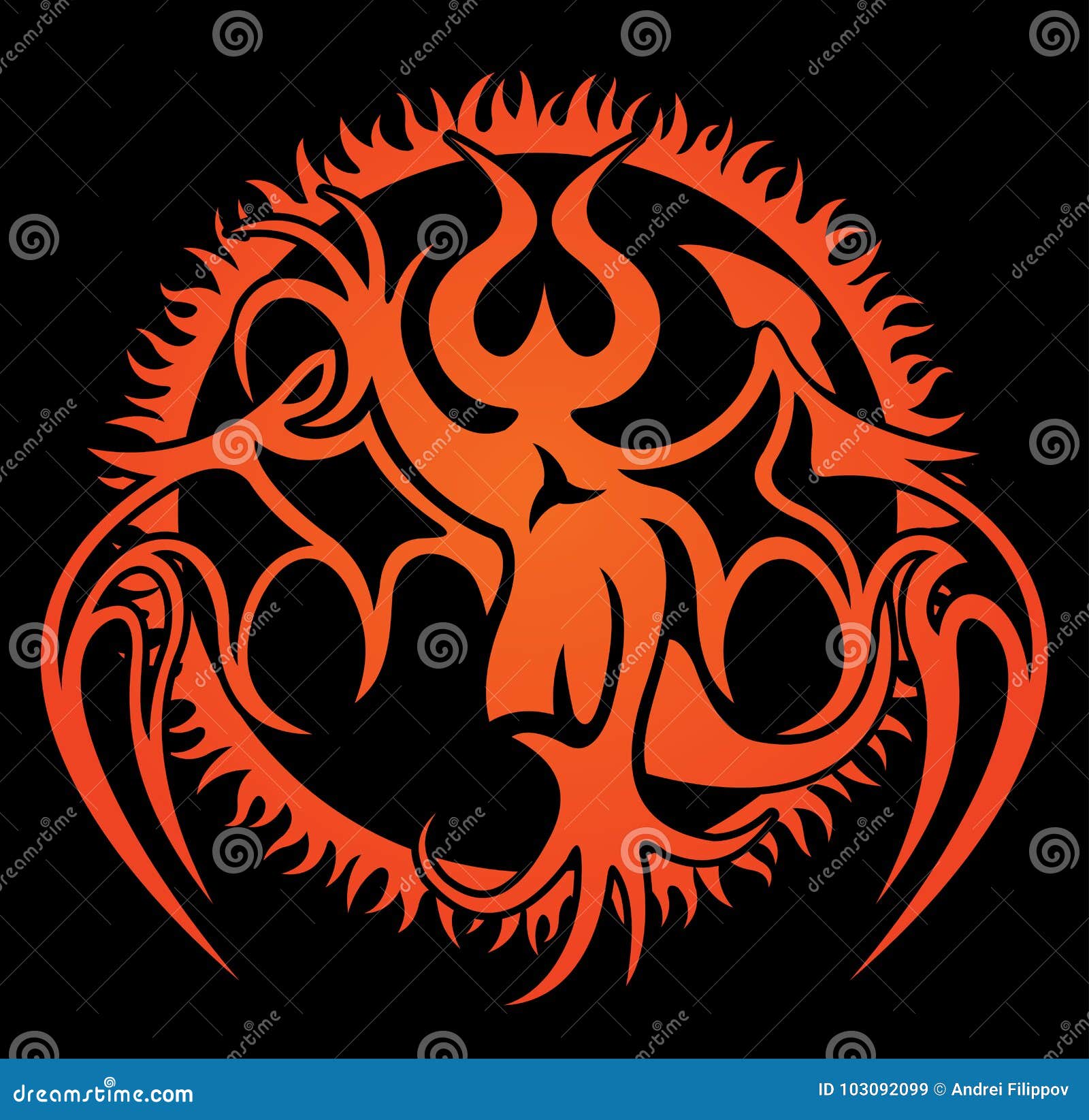 Pattern with Demon Image and Fire Circle Stock Vector - Illustration of ...