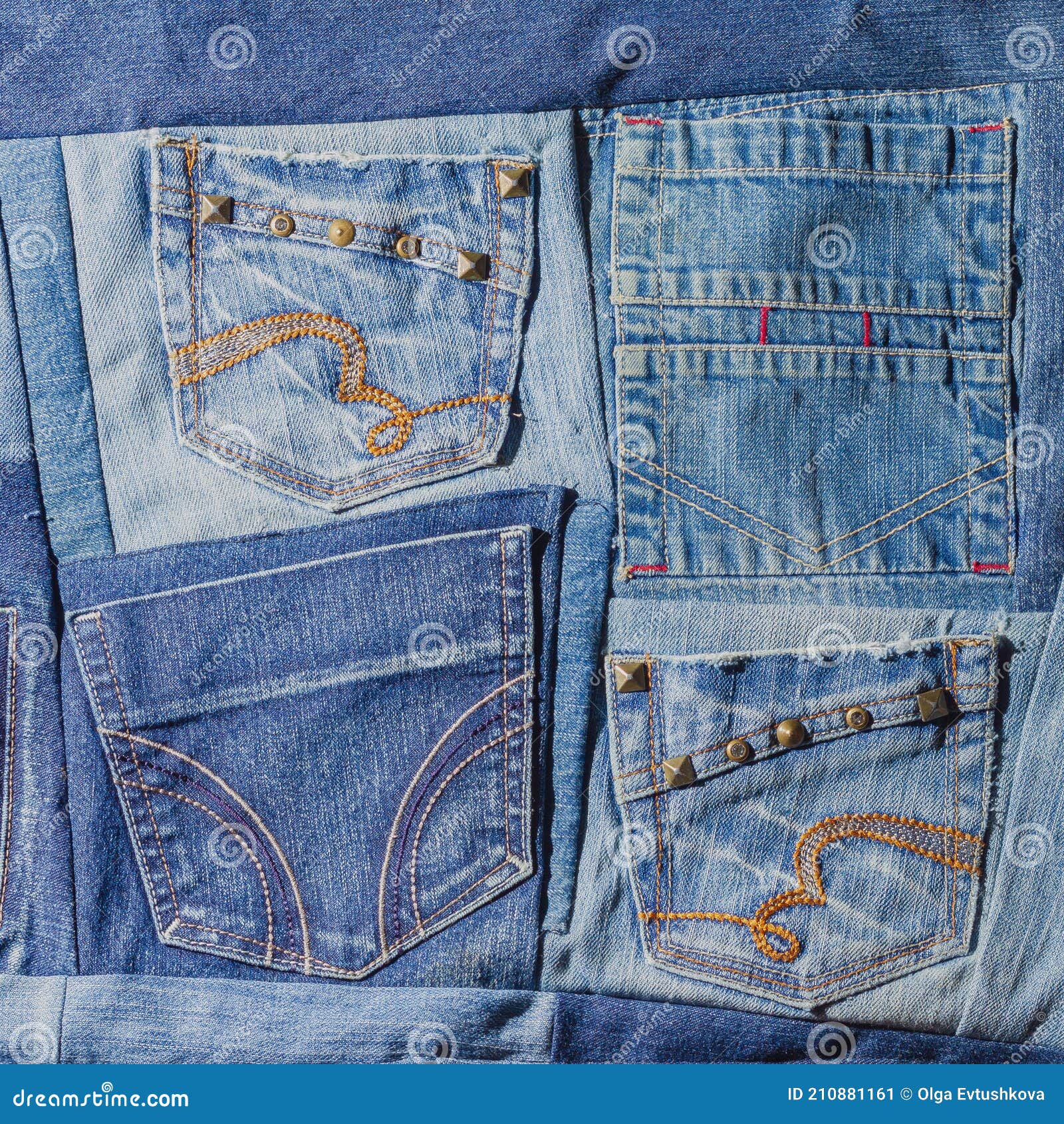 A Pattern of Denim Pockets on a Blue Background for Jeans Sewn from ...